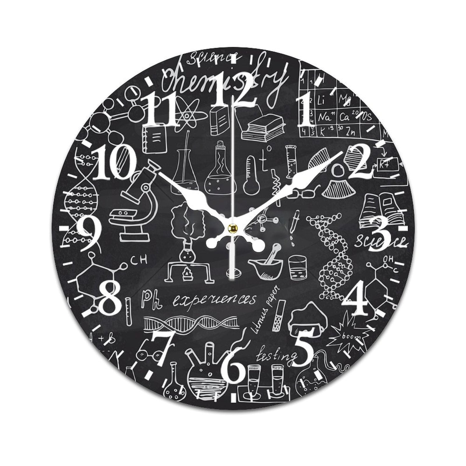 Chemistry And Science Elements Doodle Icons Wall Clock Modern Design ...