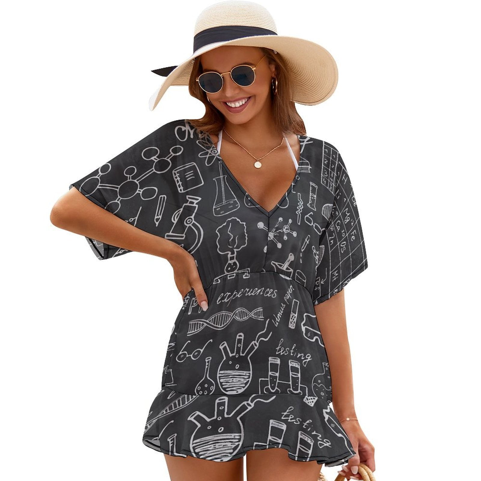 Chemistry And Science Elements Doodle Icons Women's Luxury Party Dress ...