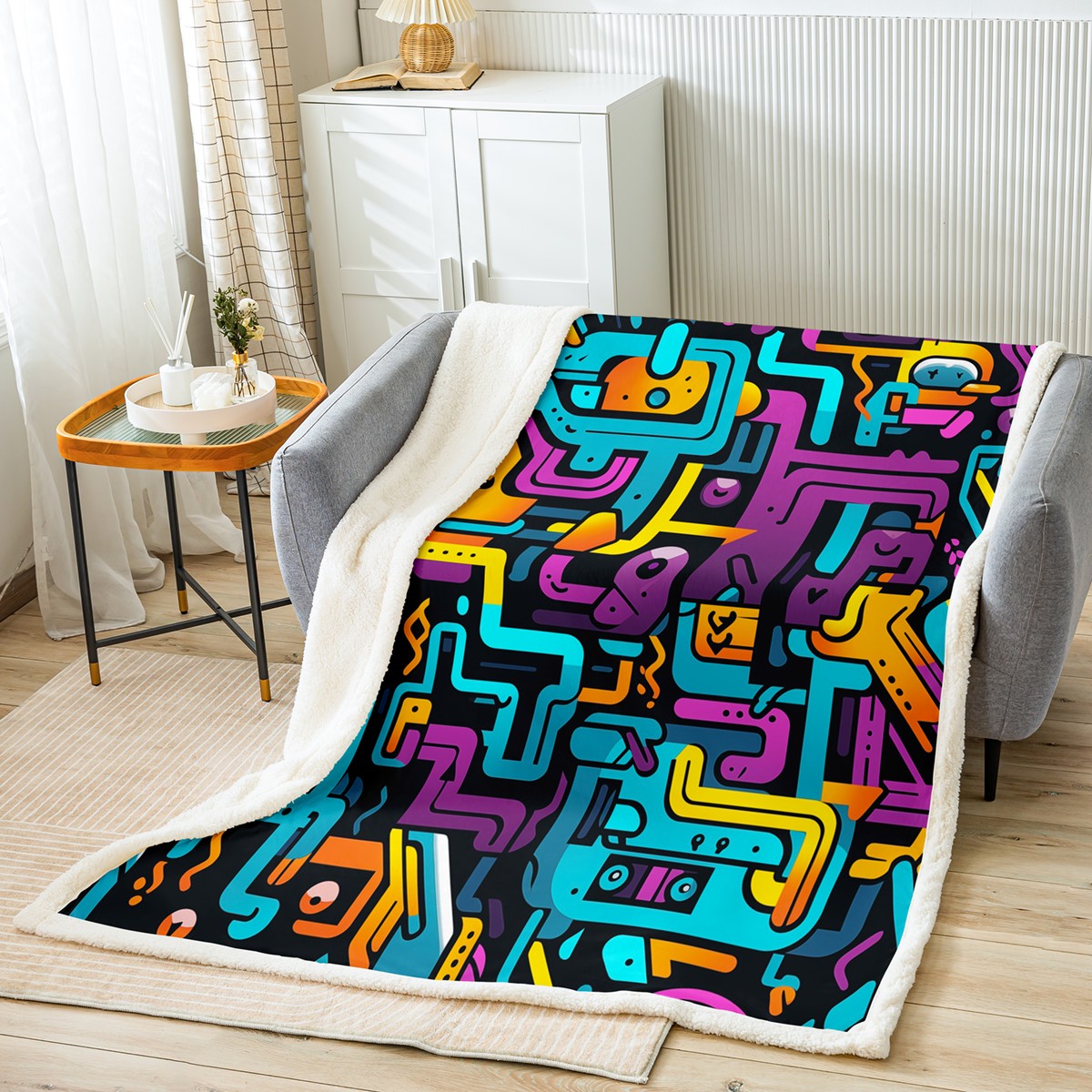 Chemistry Blanket Throw,Purple Teal Yellow Laboratory Tube Blankets ...