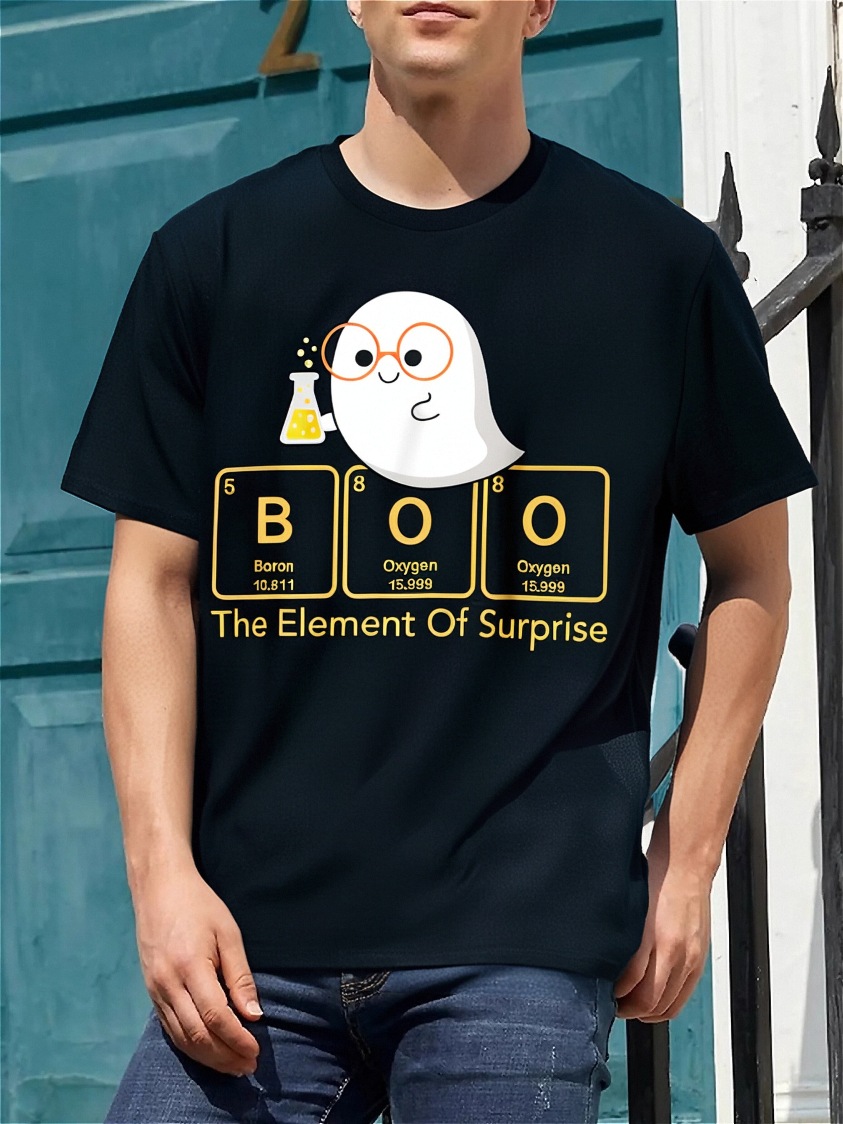 Chemistry Boo The Element Of Surprise Cute Chemist Halloween T-Shirt-220g 100% Cotton Tee For ...