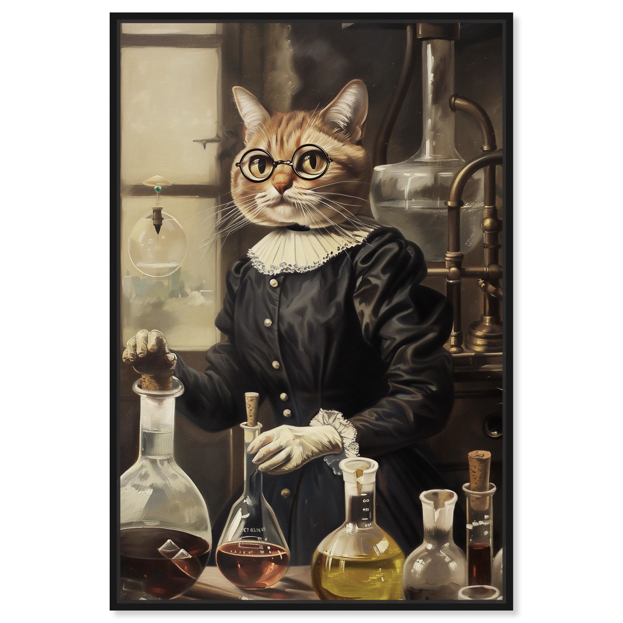 Chemistry Cat Canvas Quirky Cat Art Prints By Notoriart, Black Frame ...