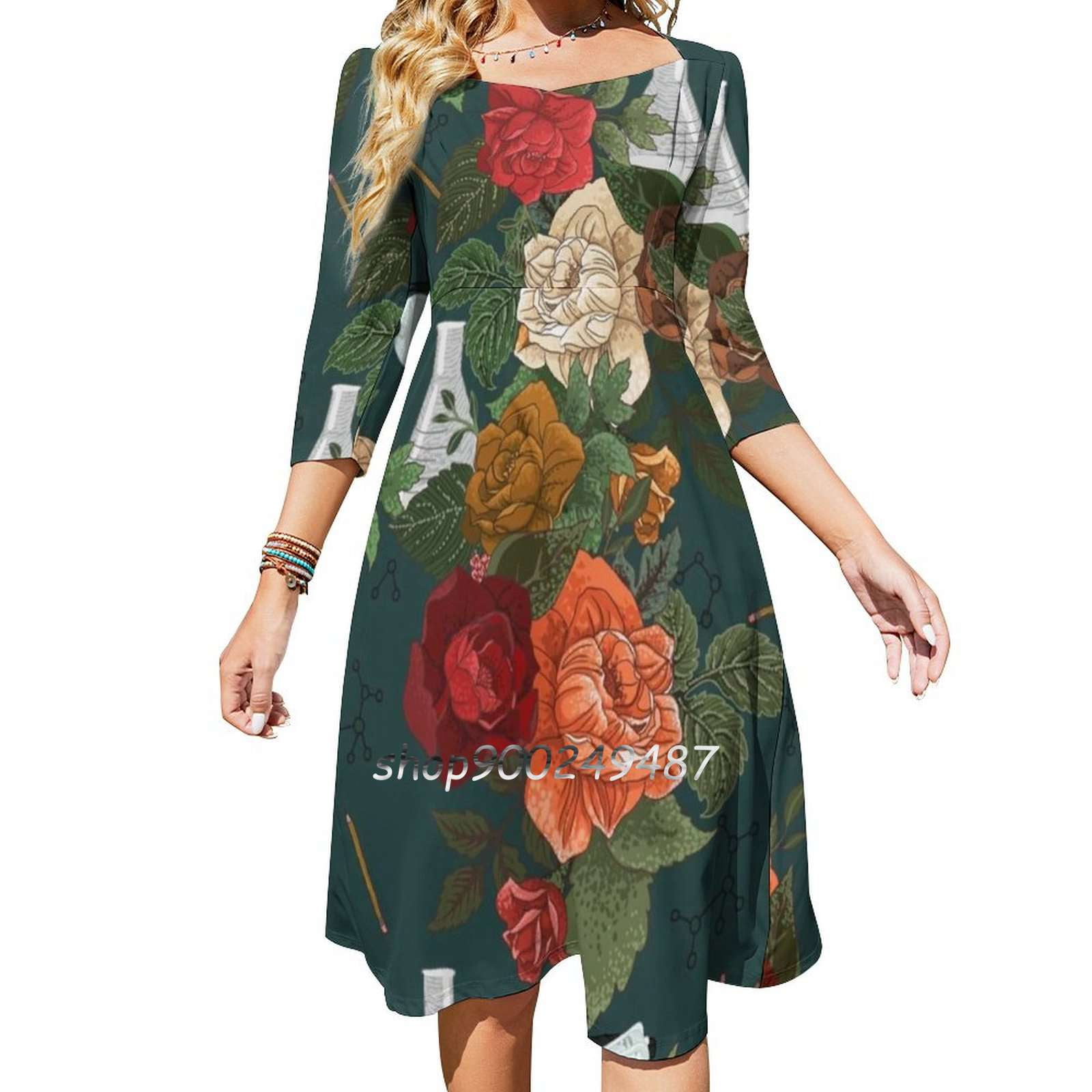 Chemistry Floral Evening Party Dresses Midi Sexy Dress Female Sweet One ...