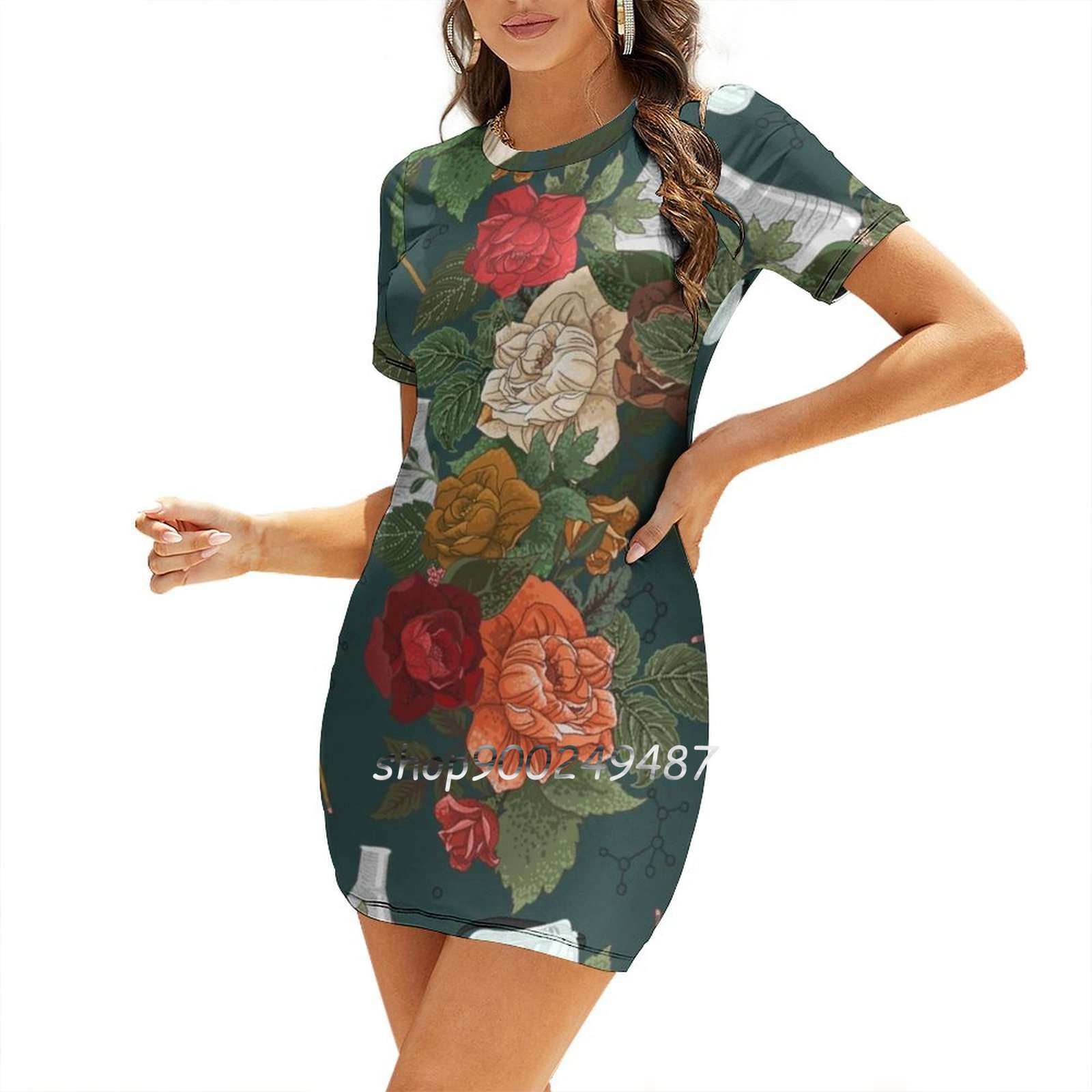 Chemistry Floral Evening Party Dresses Midi Sexy Dress Female Sweet One ...