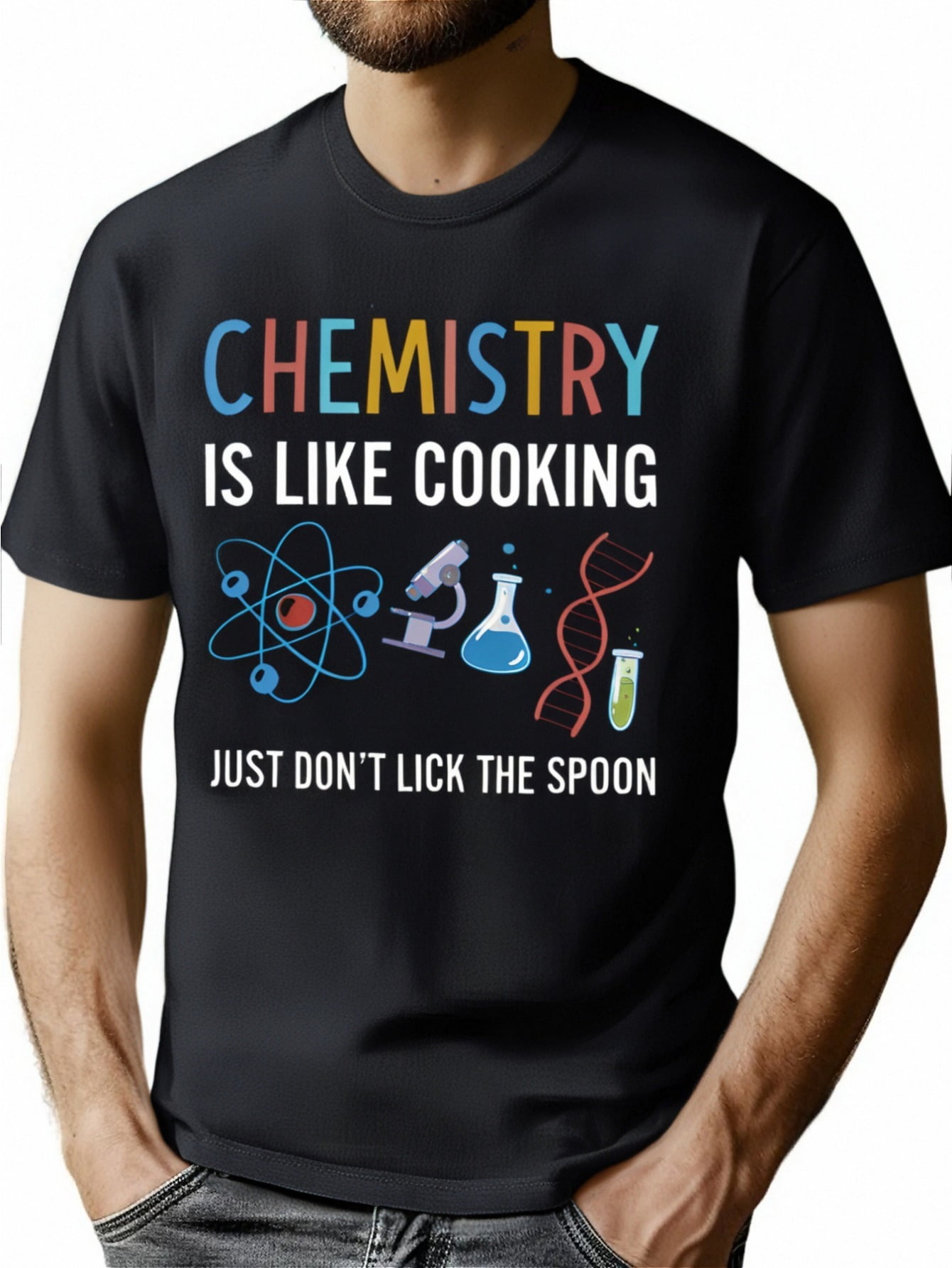 Chemistry is Like Cooking Print Men's Creative Top, Casual Short Sleeve ...