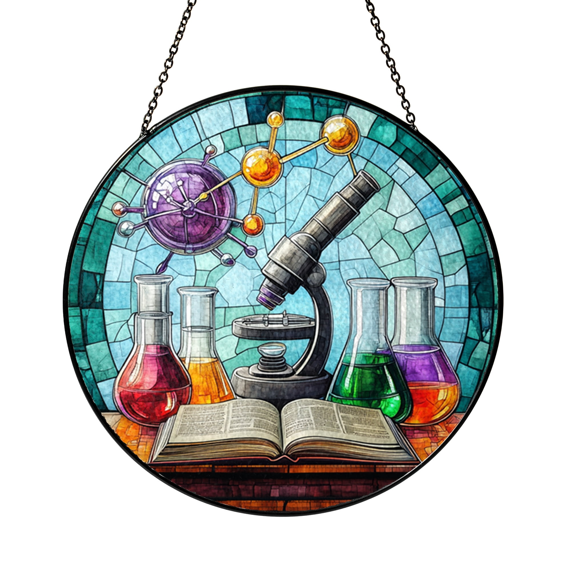 Chemistry Lab Microscope Window Hanging – Scientific Stained Glass ...