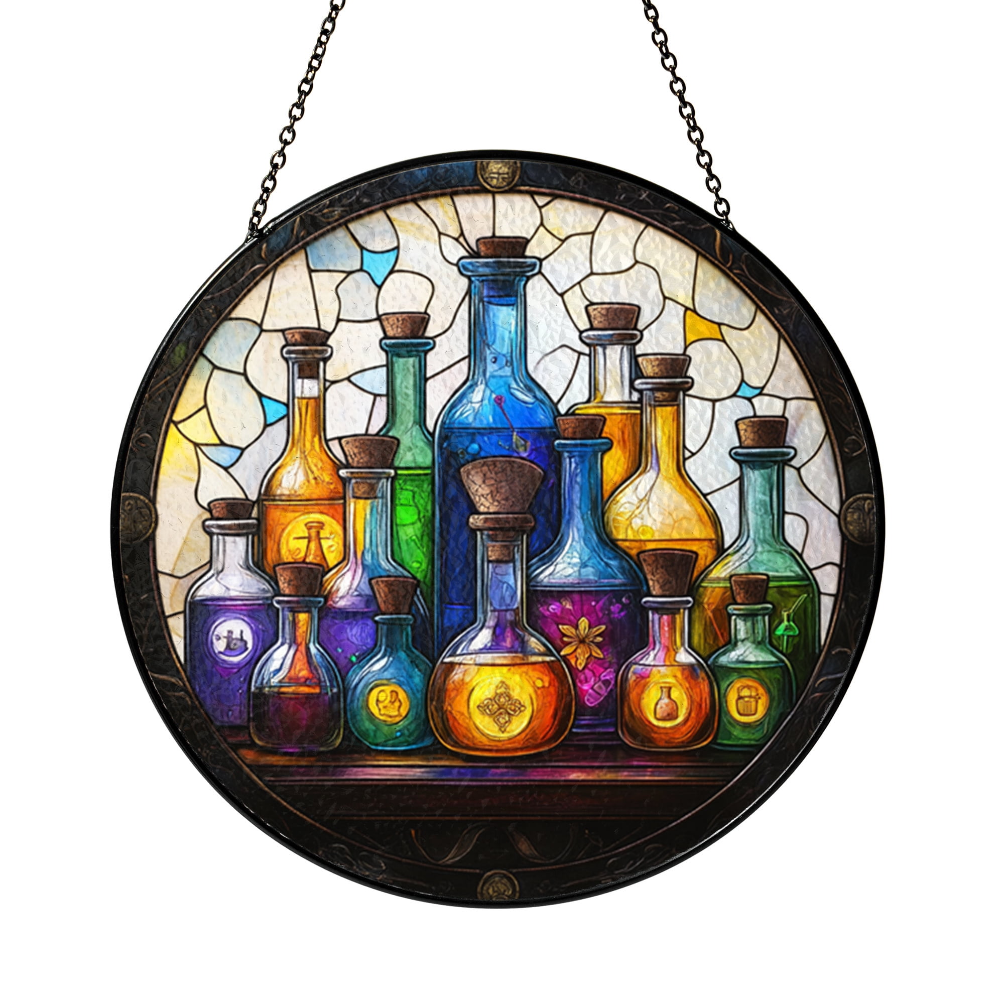Chemistry Lab Stained Glass Style Suncatcher, Colorful Beaker and Flask ...