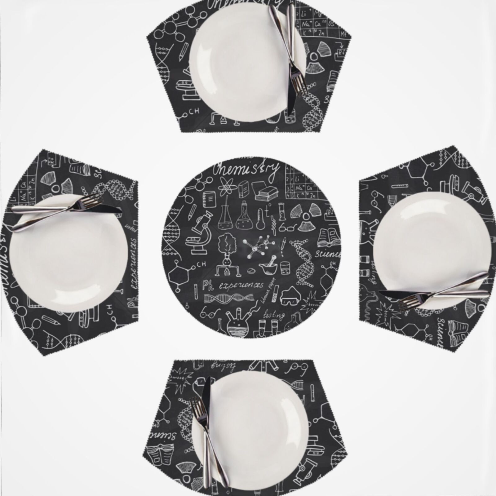 Chemistry And Science Elements Doodle Icons Round Table Placemats Set ...
