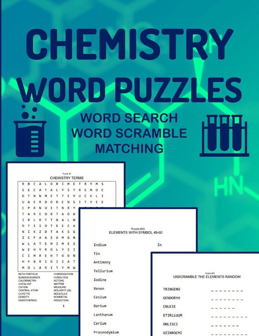 Chemistry Word Puzzles Word Search Word Scramble Matching Large type ...