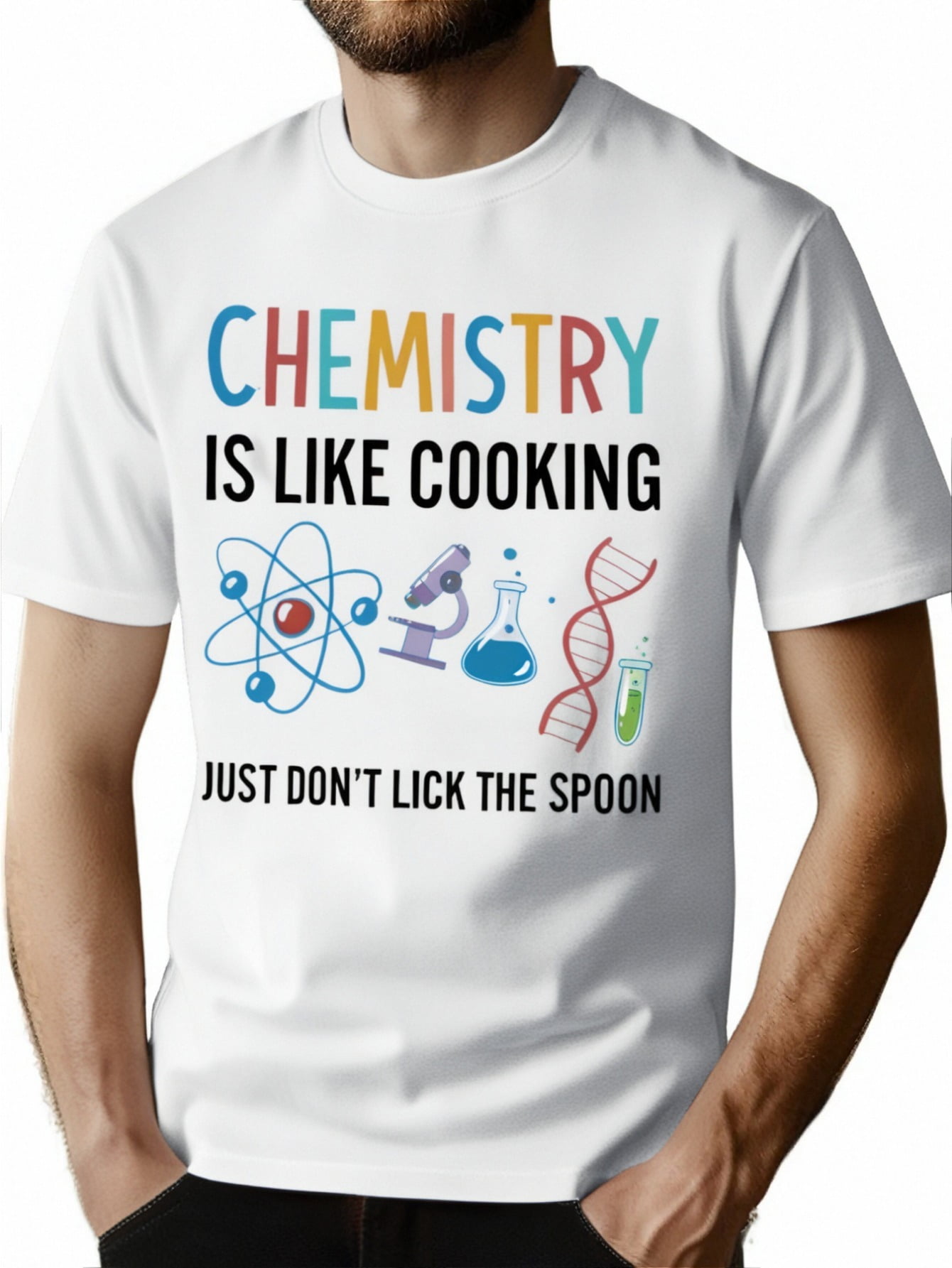 Chemistry is Like Cooking Print Men's Creative Top, Casual Short Sleeve ...