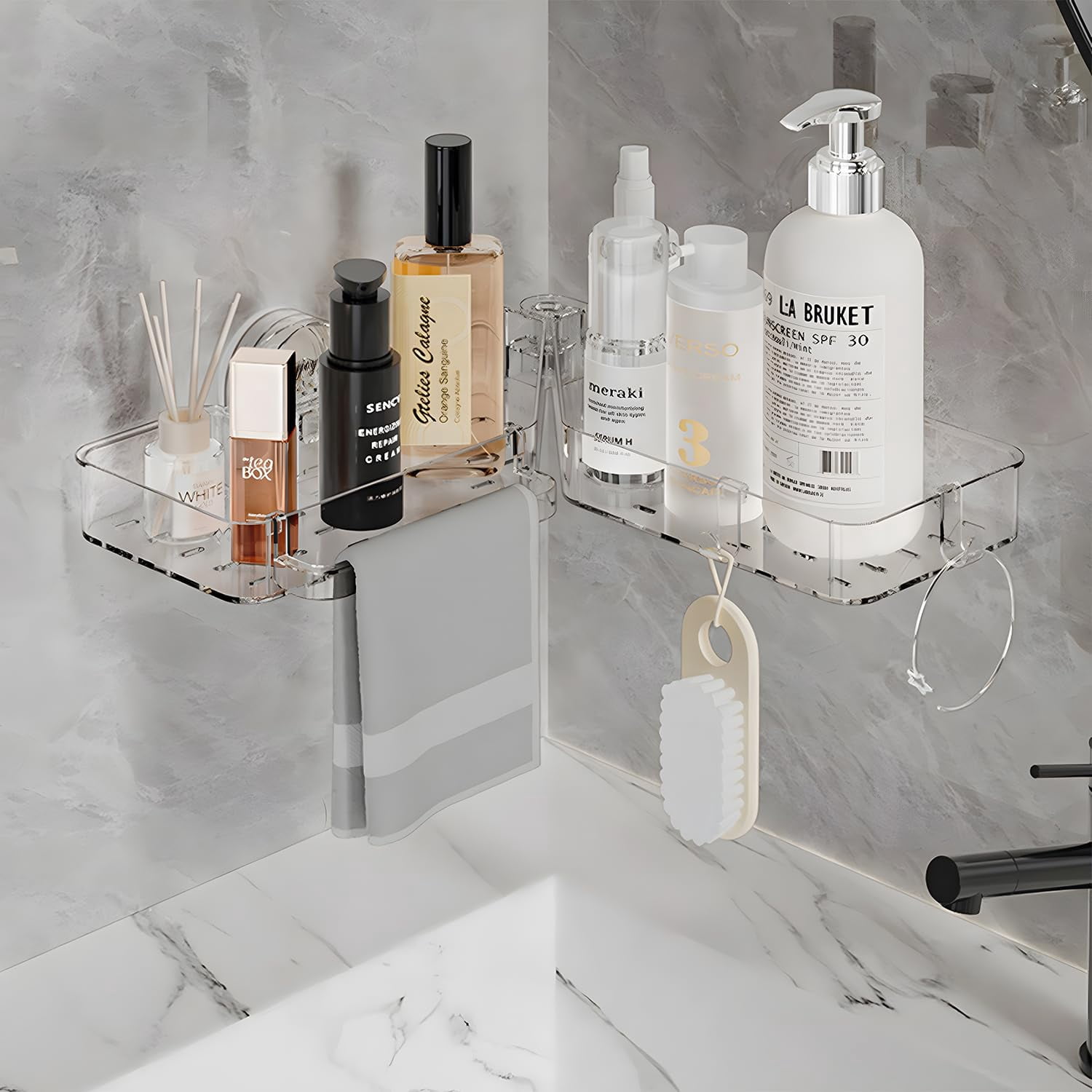 Chemlliy Corner Shower Shelves, Clear Shower Caddy with Suction Cup ...