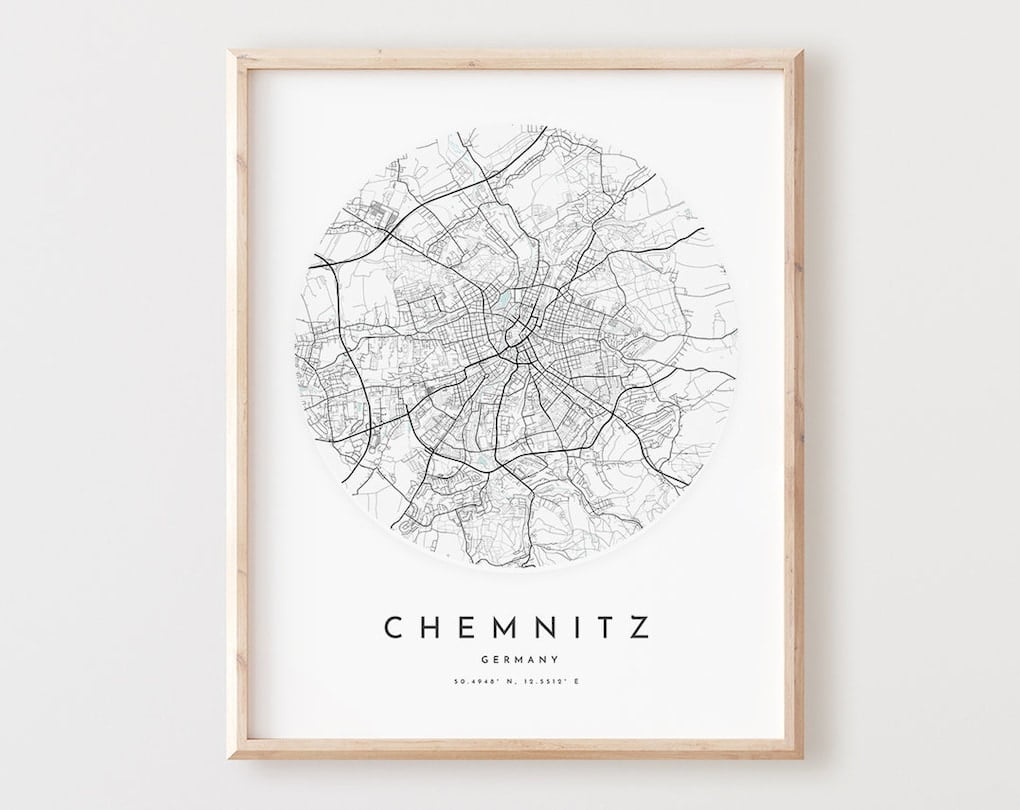 Chemnitz Map Print, Chemnitz Map Poster City Wall Art, Chemnitz Road ...