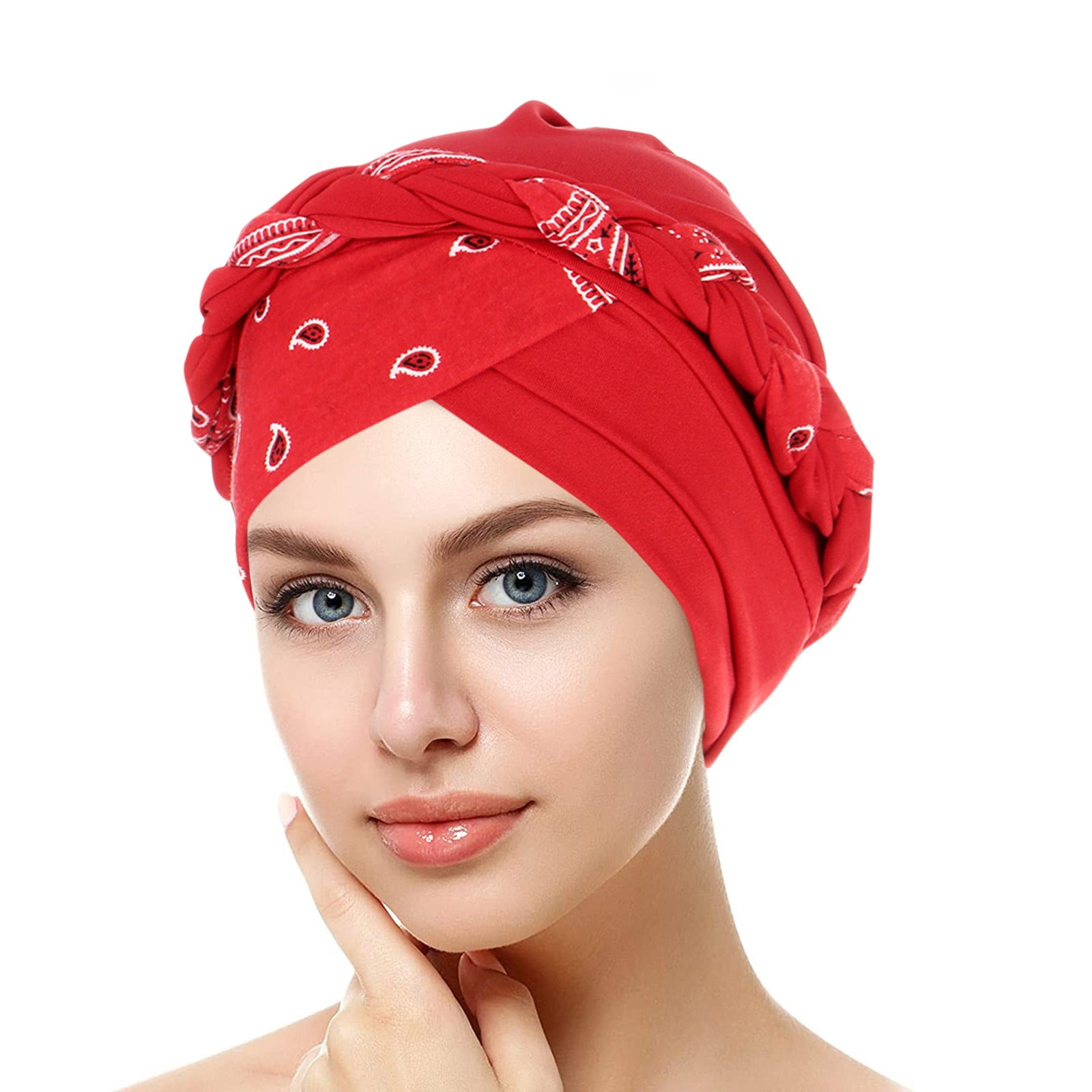 Chemo Cancer Head Hat Cap Ethnic Pre-Tied Twisted Braid Hair Cover Wrap ...