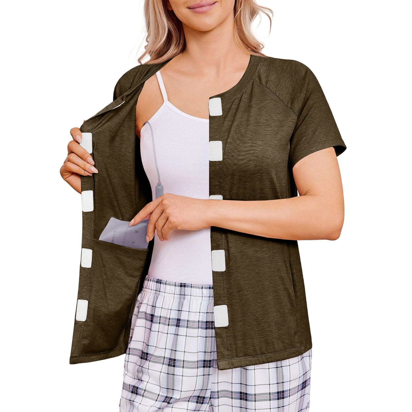 Chemo Port Shirts for Women Short Sleeve Tear Away Shirts with Drain ...