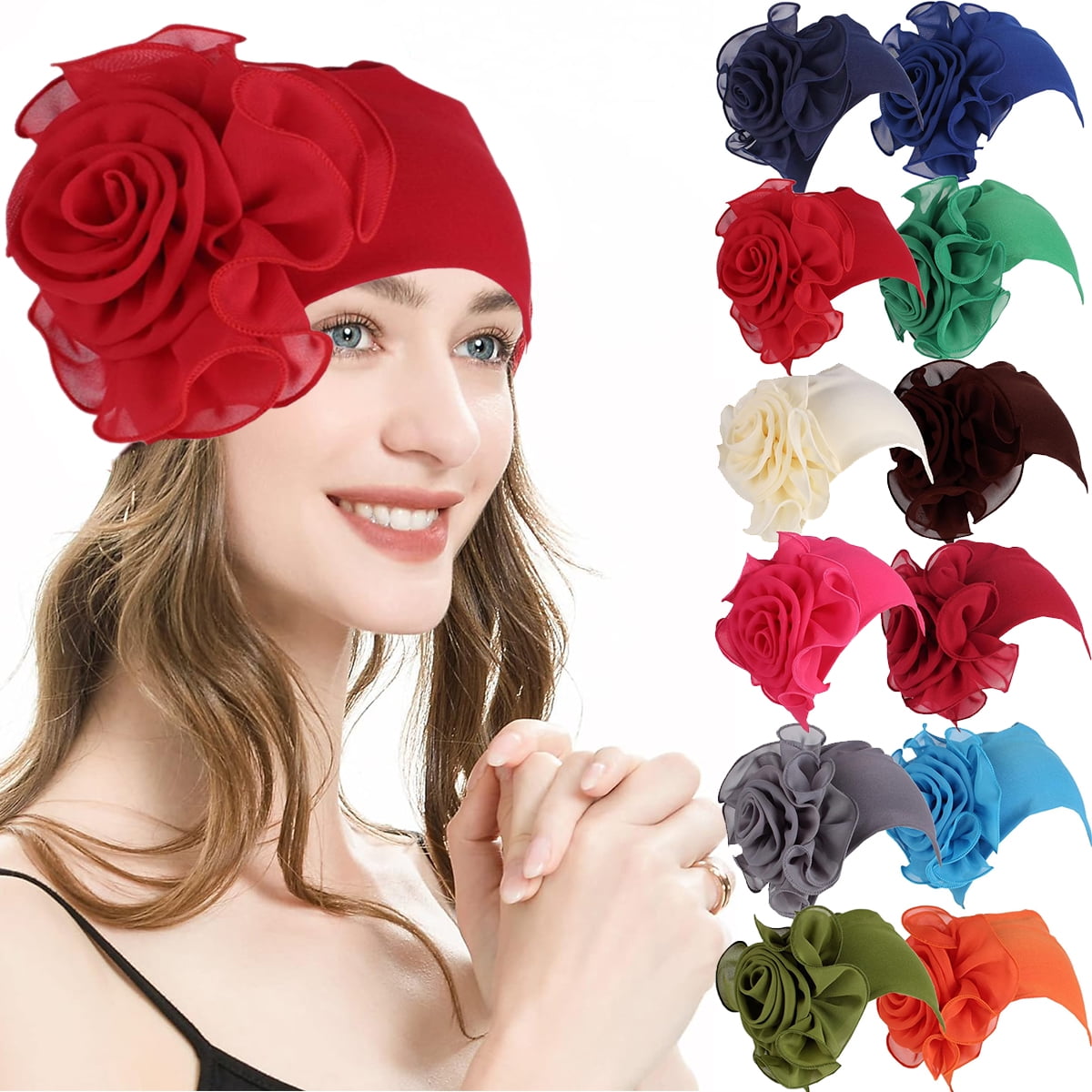 Chemo Turban Hats for Women - Elastic Flower Beanie Headwrap Caps Solid ...
