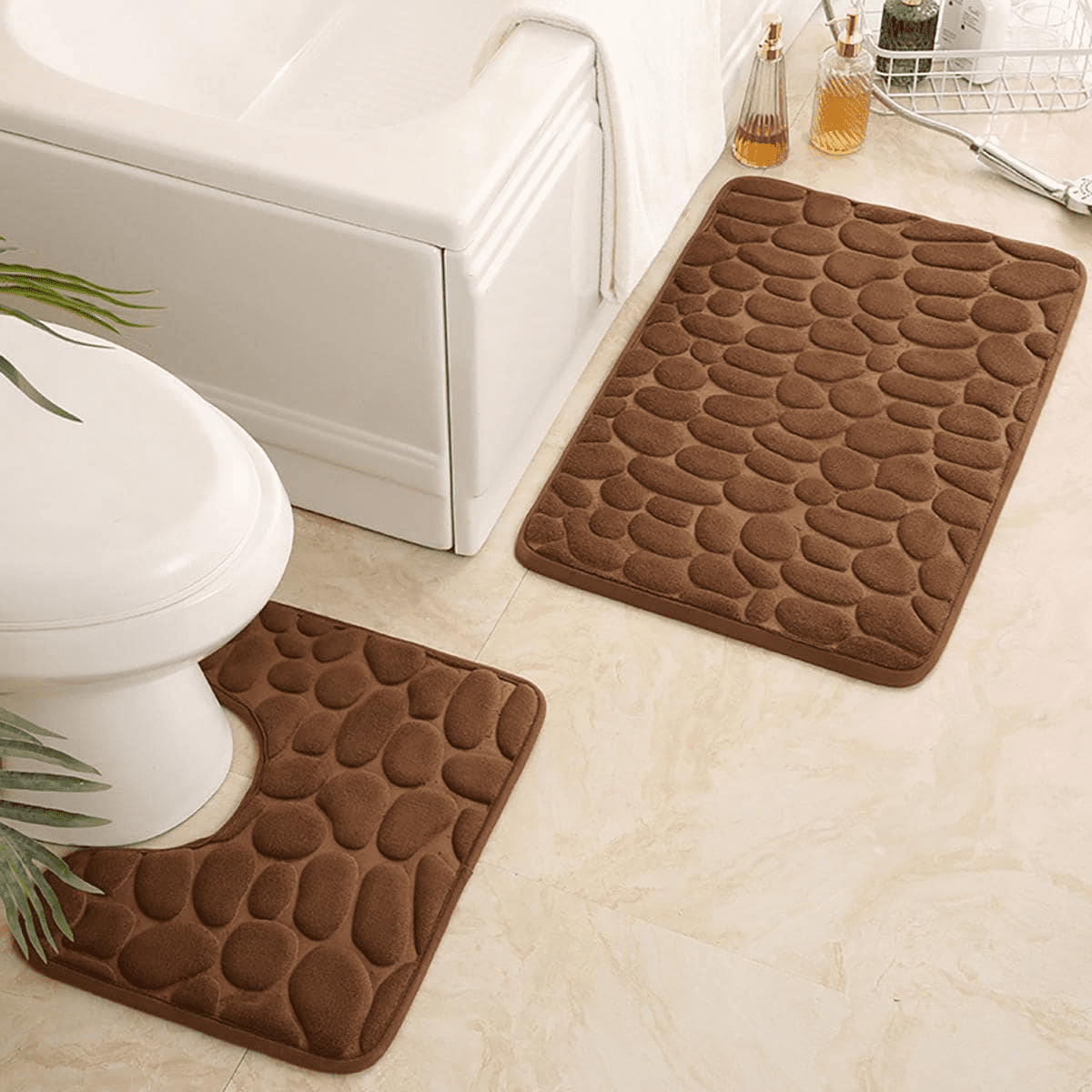 Chen Wei2PC embossed stone pattern toilet mat door mats absorb water ...