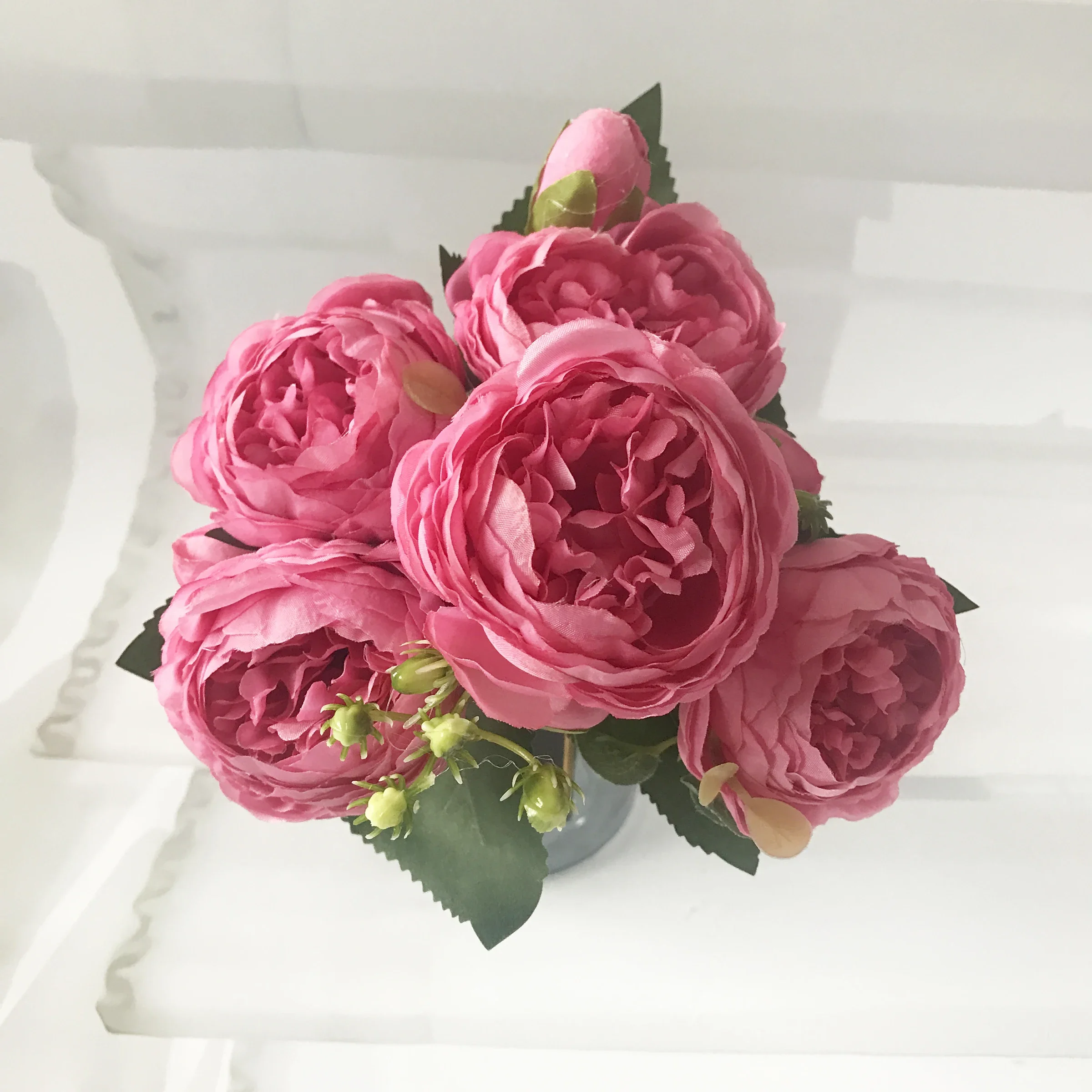 Chen Yuming 30cm Rose Pink Silk Peony Artificial Flowers Bouquet 5 Big ...