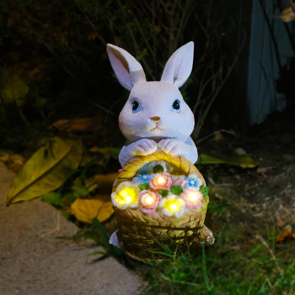 Chen Yuming Easter Bunny Figure with Solar Powered Flower Light Garden ...