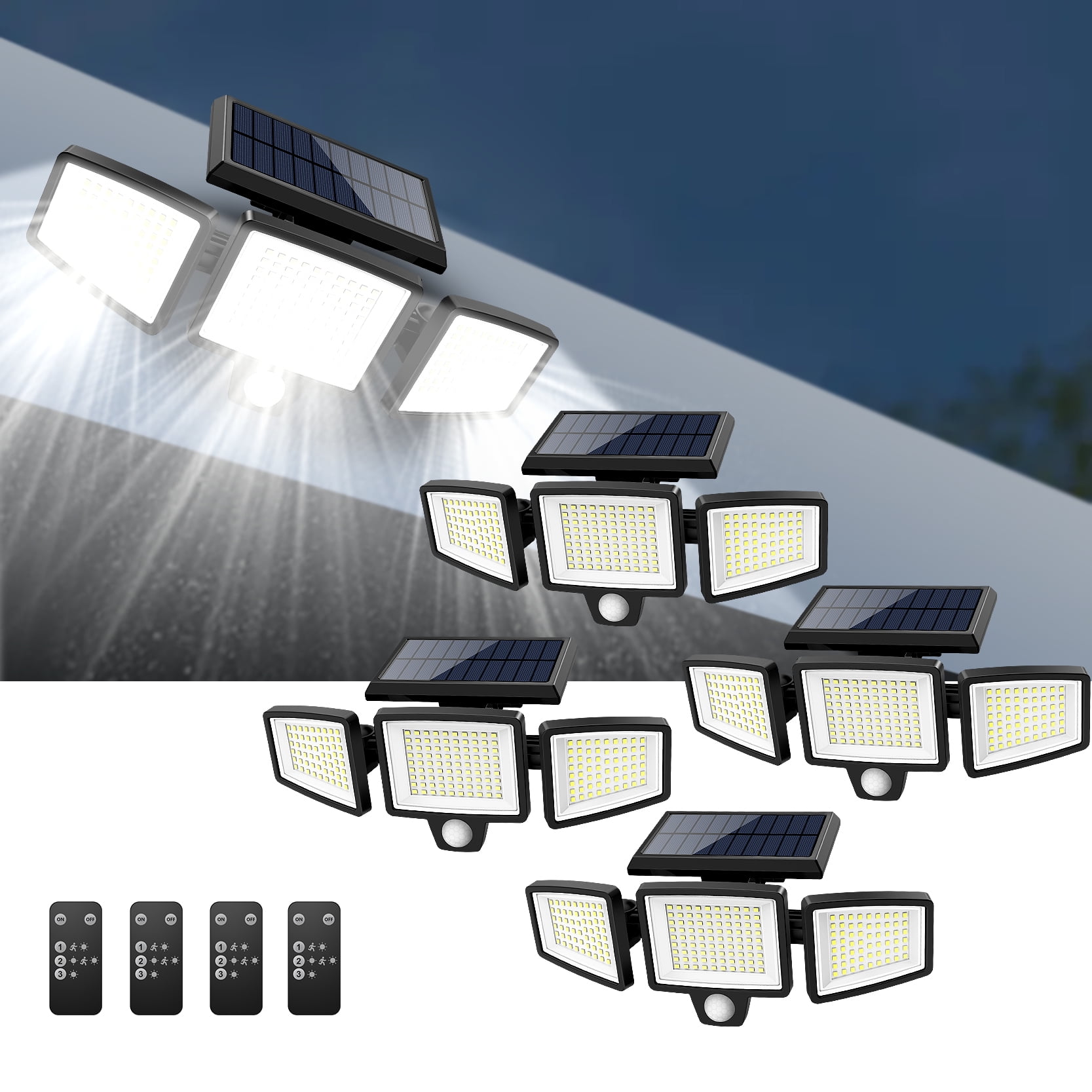 Chen Yuming IP65Waterproof Triple Head Outdoor Solar Light, 210LED 2500LM Motion Sensor Safety ...