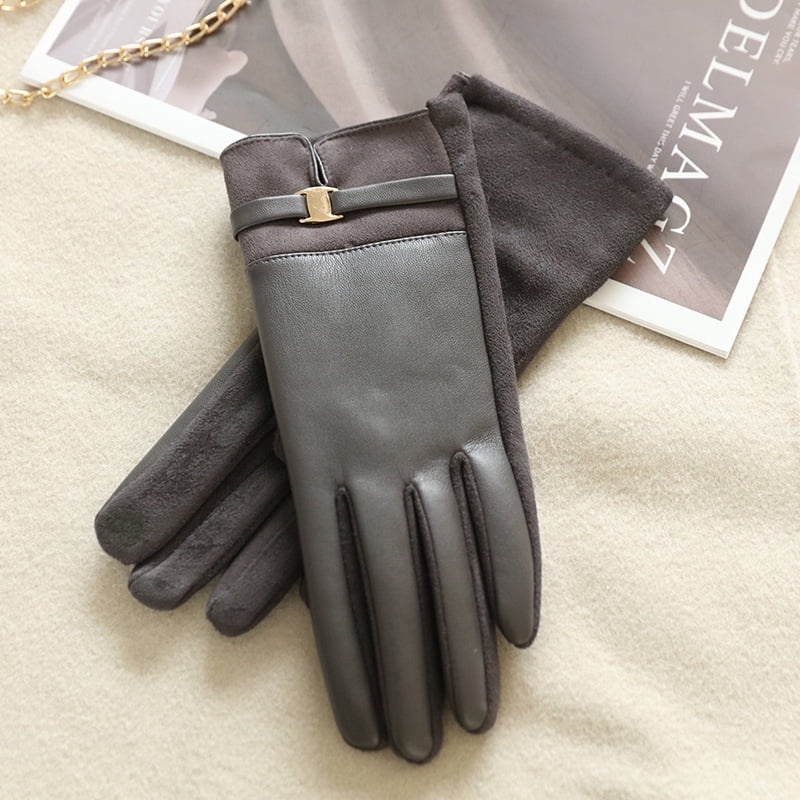 Chen Yuming Women Winter Thick Suede Leather Gloves Fashion Elegant ...