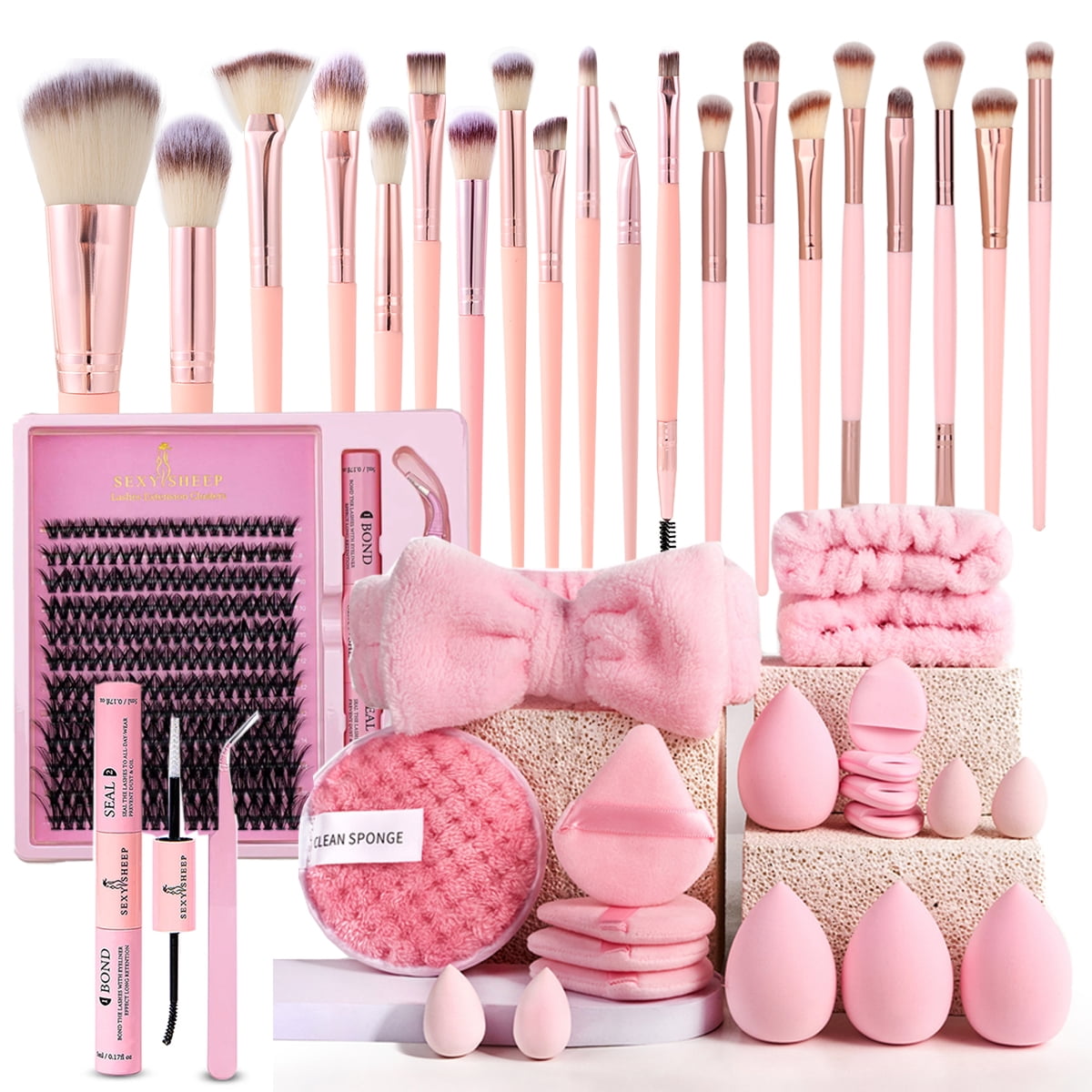 Chen YumingMakeup Brushes and Sponges Set, Pink Makeup Puff, Headband ...