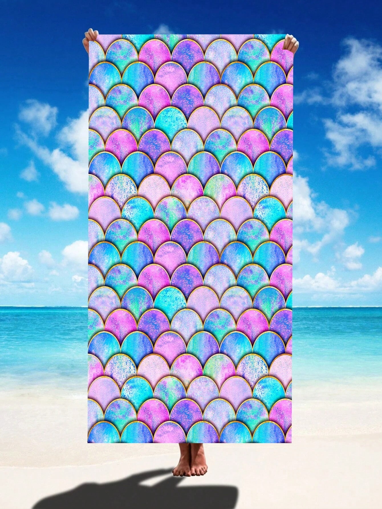 Chen YumingMermaid Scale Beach Towel 3D Printed Coral Fleece Quick Dry Sand Resistant Pool Bath ...