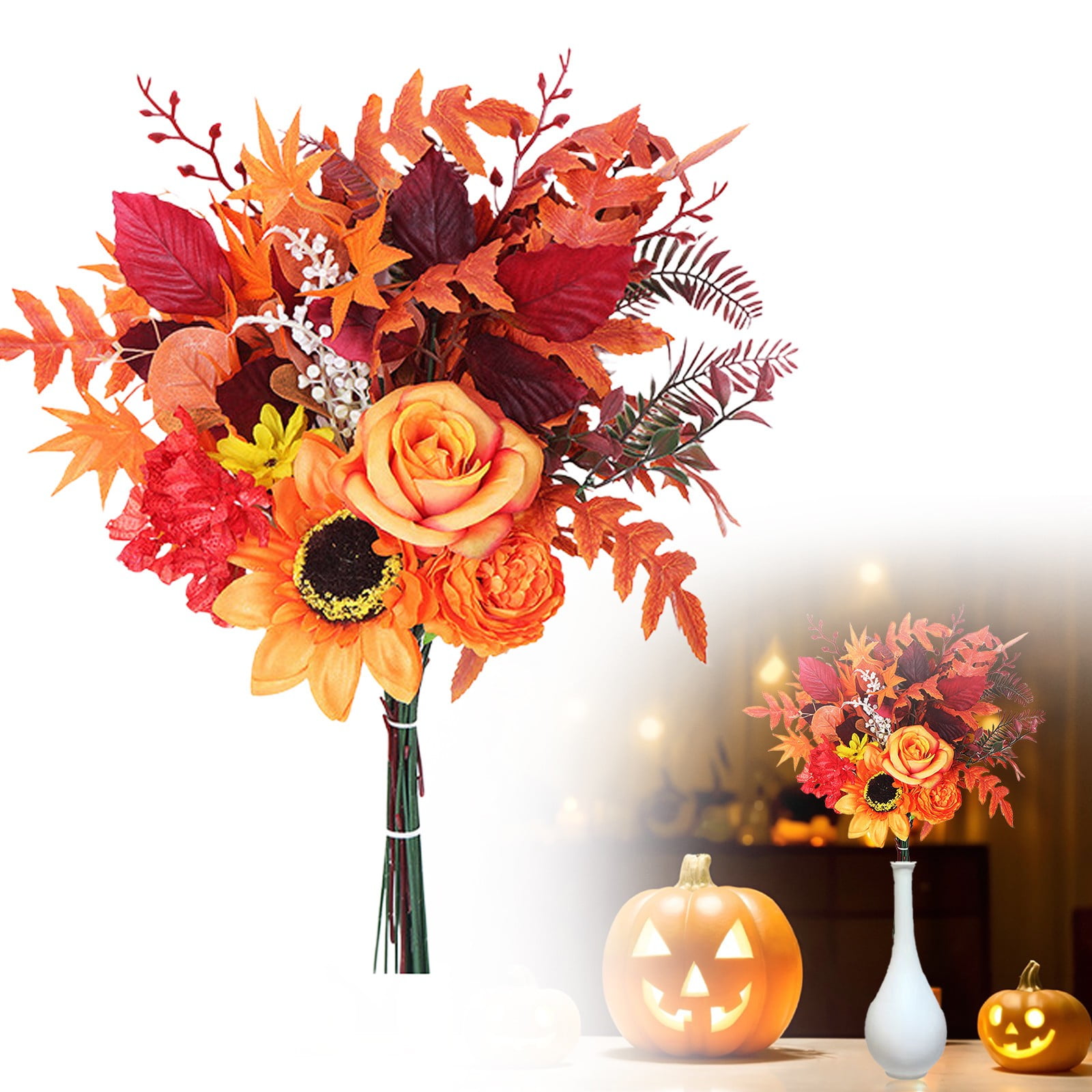 Chen orange Flowers Artificial Flowers Never Discoloration Artificial Flowers Bouquet orange ...