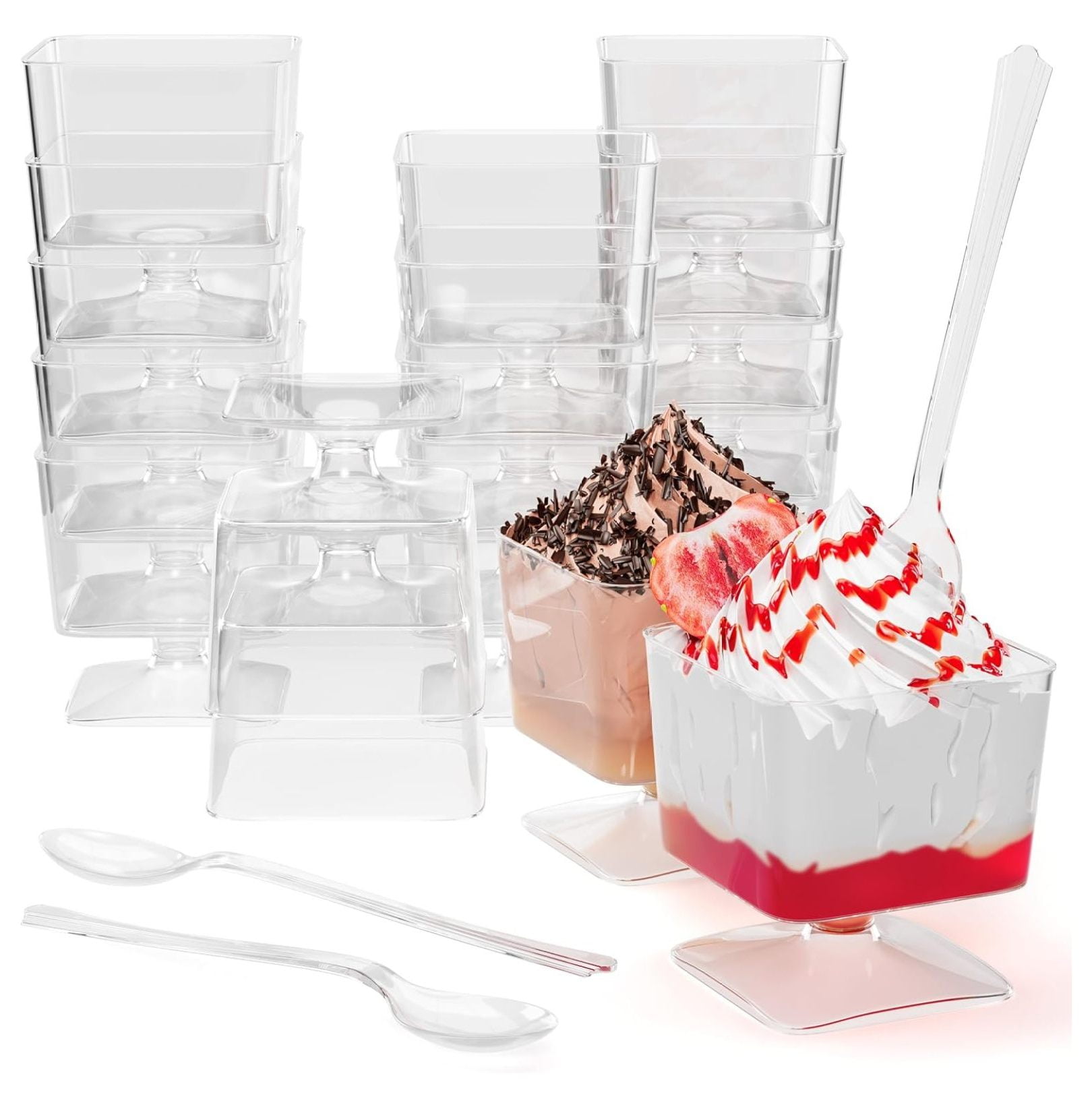 Chen xin 2 oz Mini Dessert Cups With Spoons 400 Pcs | Serves 200 ...