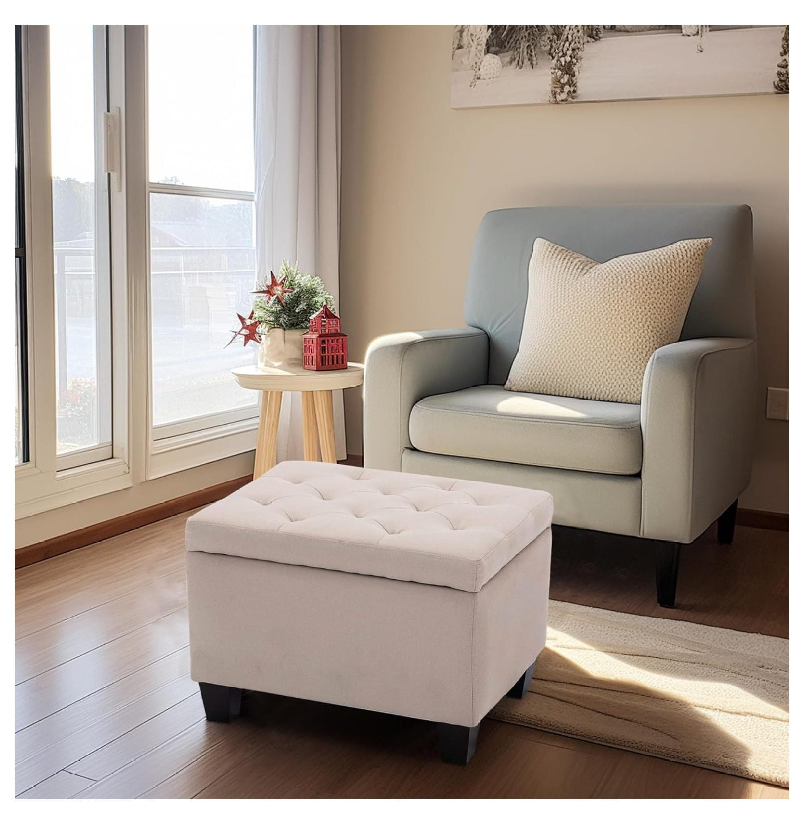 Chen xin 24 Inch Modern Tufted Bedroom Storage Ottoman Bench, Linen ...