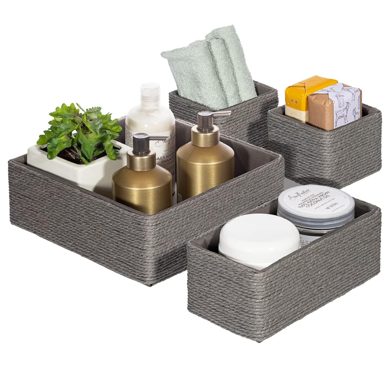 Chen xin Storage Baskets 4-Piece Set - Stackable Woven Basket Paper Rope Bin Boxes for Makeup ...