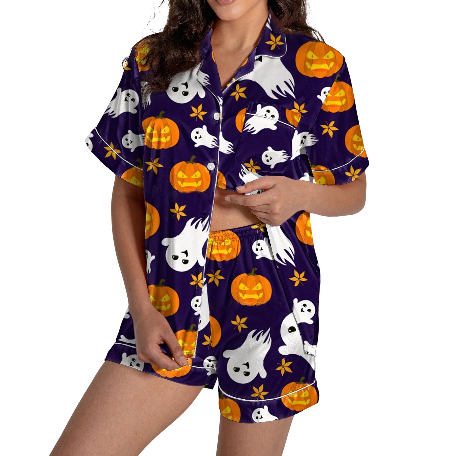 ChenYiFH Under $12 Womens Silk Pajamas Set Button Down 2 Piece Satin ...