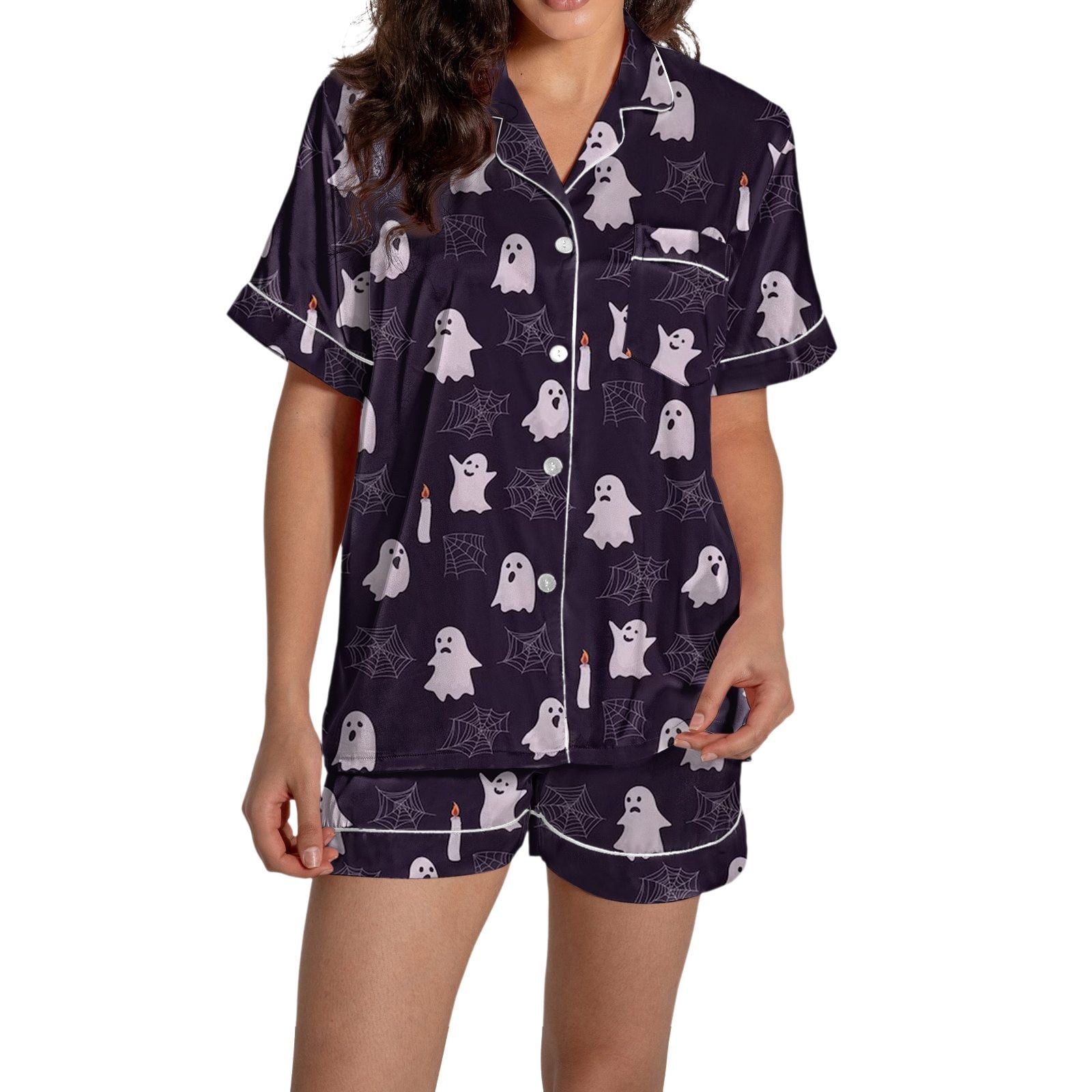 ChenYiFH Under $12 Womens Silk Pajamas Set Button Down 2 Piece Satin ...