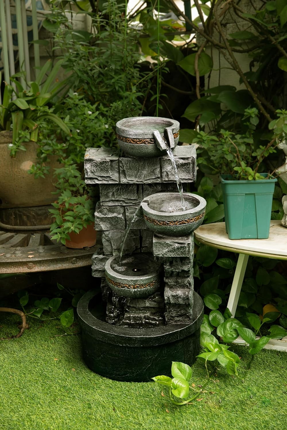 Cheng Pin Water 3 Tiered Bowls Floor Stacked Stone Waterfall Fountain ...