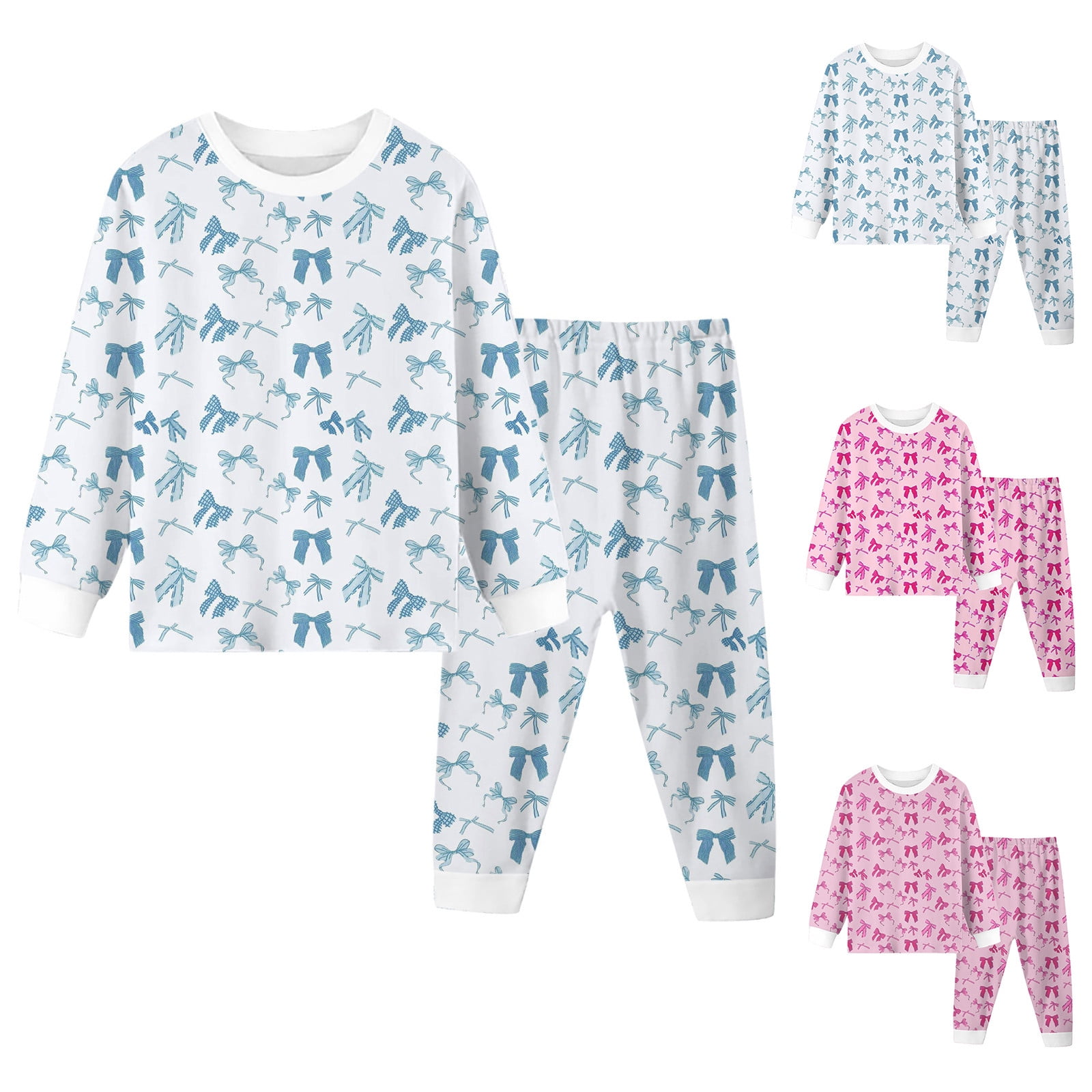 Chenglor Bow Pajama Set For Toddlers And Kids Girls Outfits Long Sleeve ...