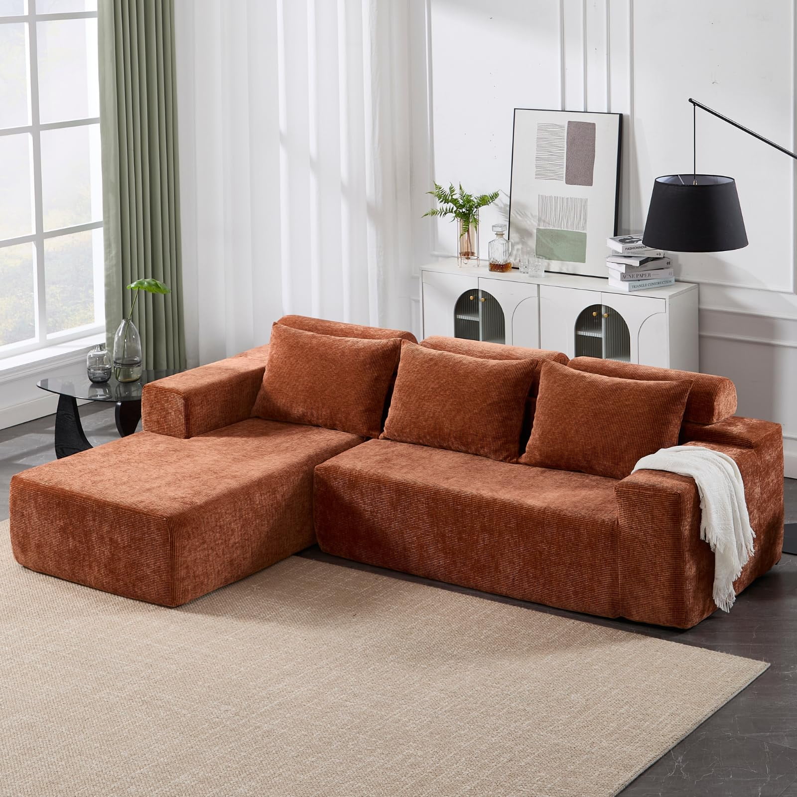 Chenille 103" Wide L-Shaped Sofa Counch, Modern Upholstered 3 Seater ...