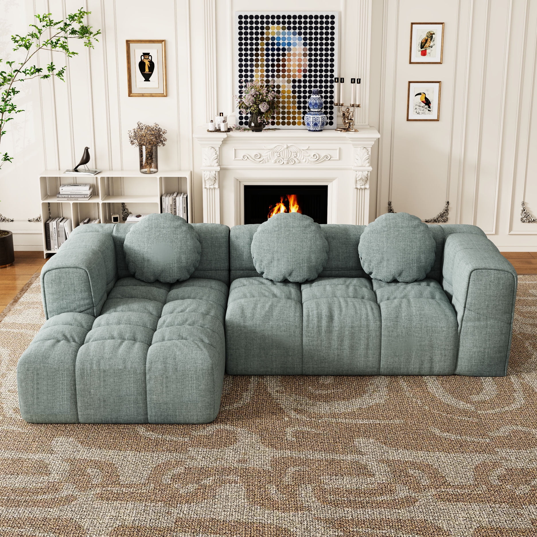 Chenille 4-seat modular L-shaped sofa / Space-saving, free-combination ...