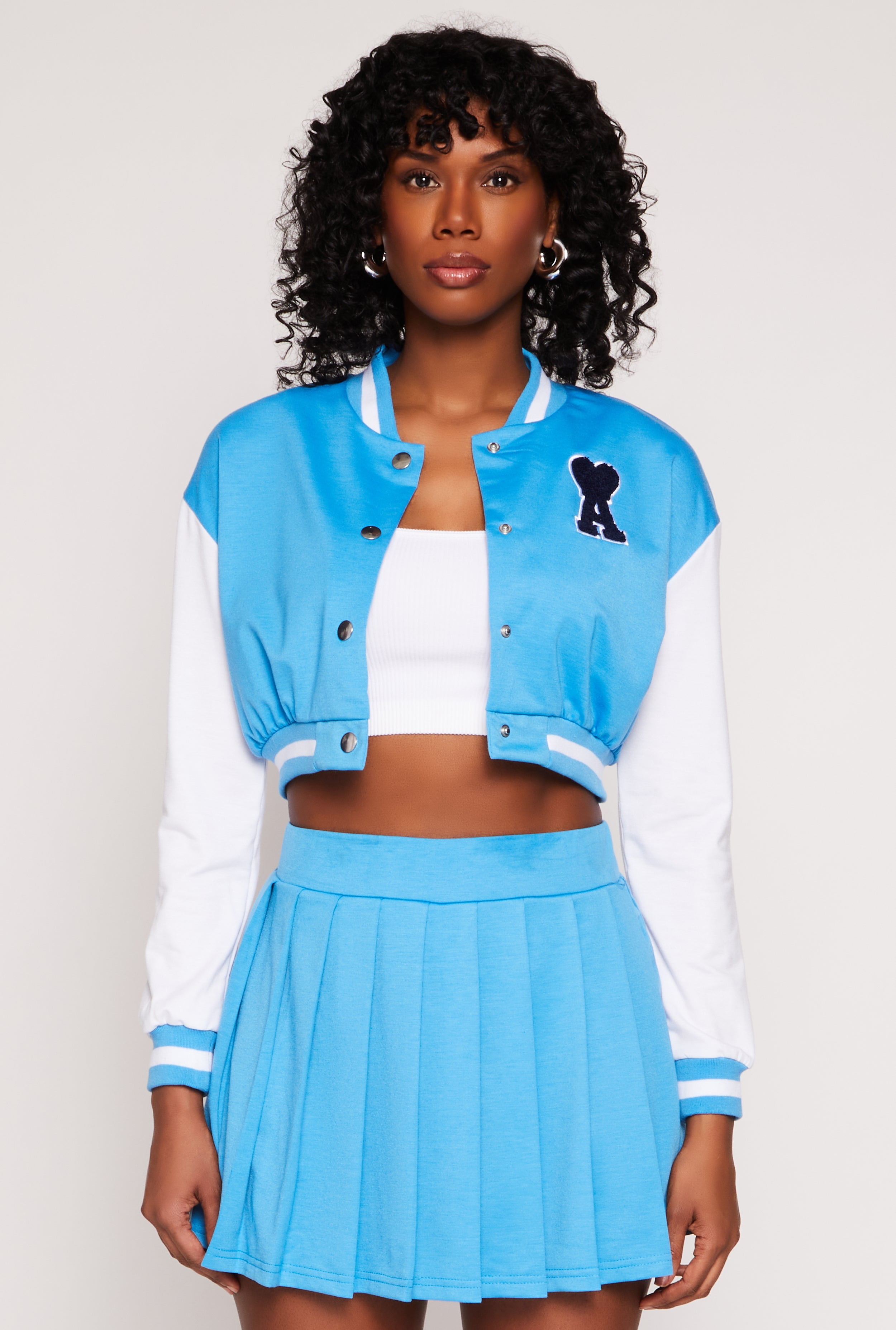 Chenille A Initial Cropped Varsity Jacket - Walmart.com
