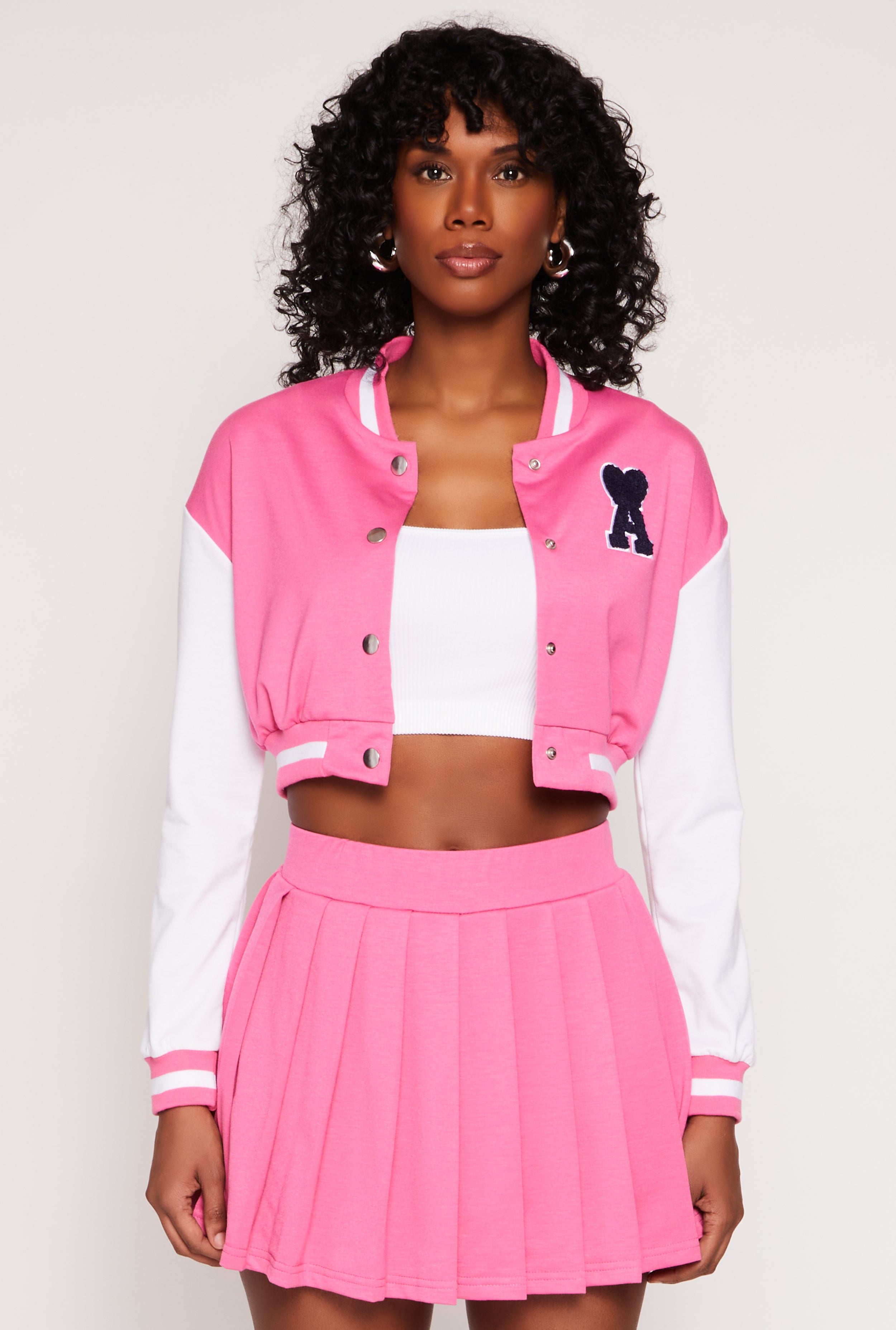 Chenille A Initial Cropped Varsity Jacket - Walmart.com