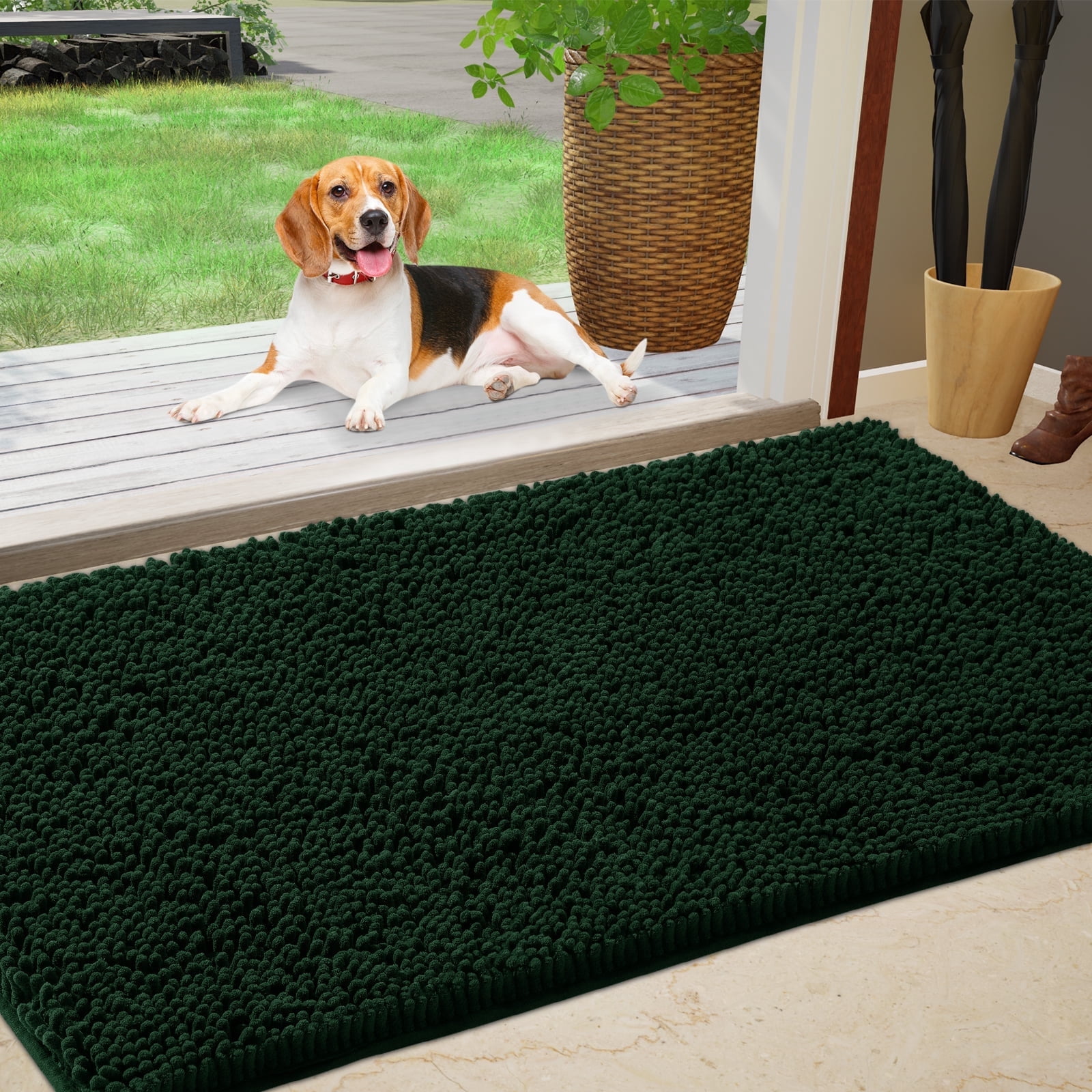Chenille Absorbent Outdoor Doormat 36" x 24", Washable Muddy Door Mats ...