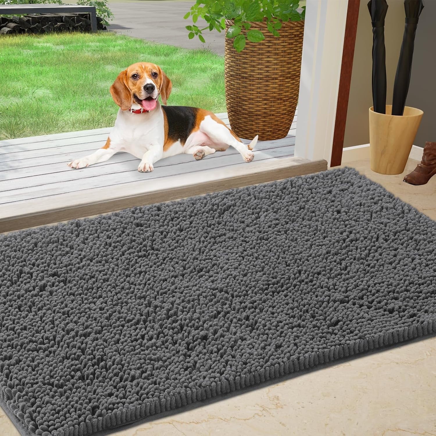 Chenille Absorbent Outdoor Doormat 36" x 24", Washable Muddy Door Mats ...