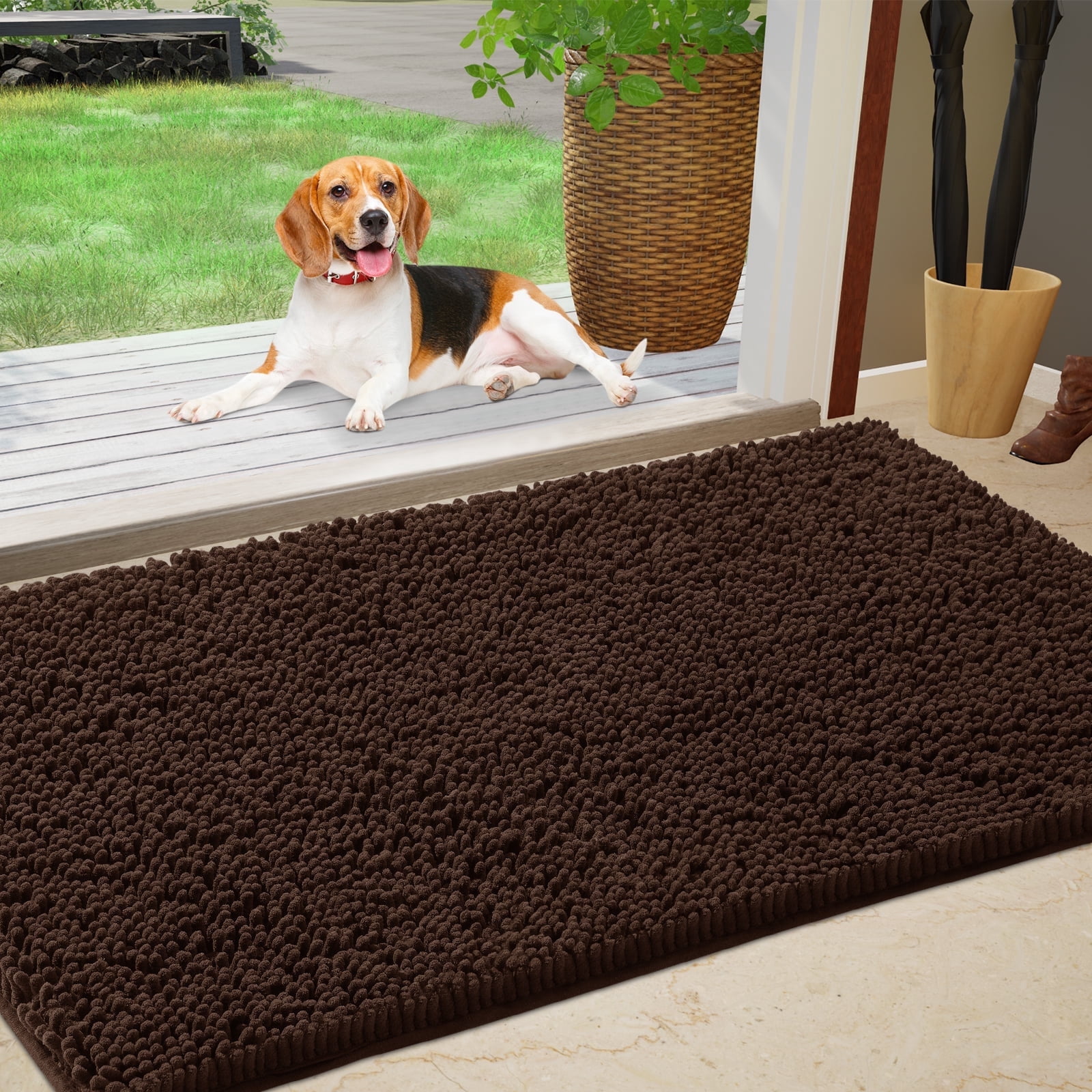 Chenille Absorbent Outdoor Doormat 48" x 30", Washable Muddy Door Mats ...