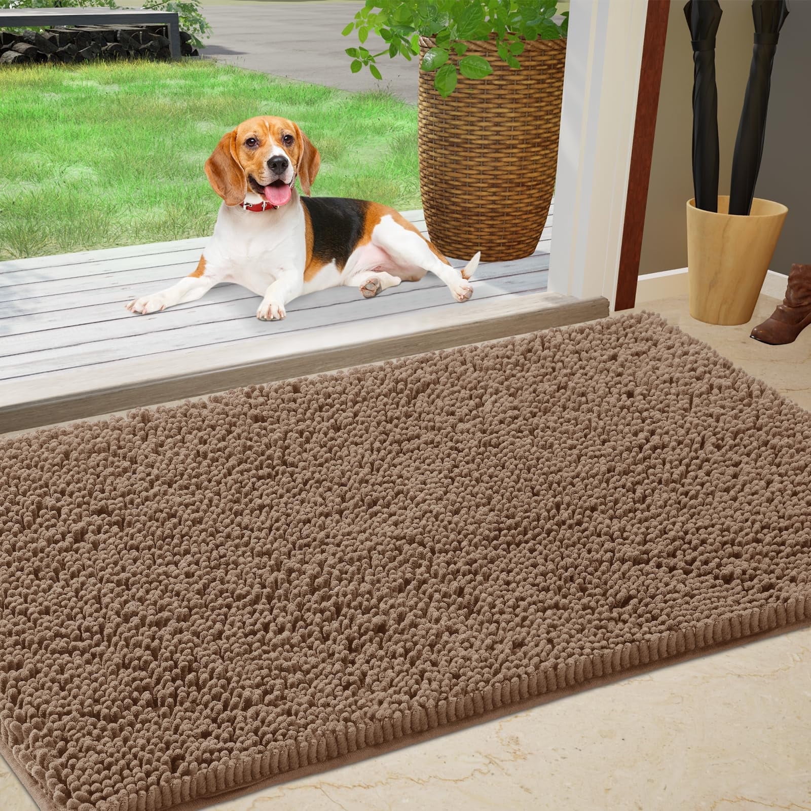 Chenille Absorbent Outdoor Doormat 60" x 36", Washable Muddy Door Mats ...
