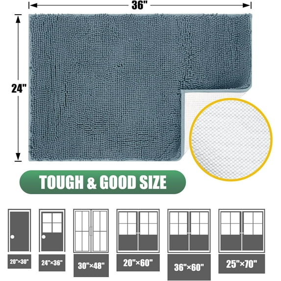 Chenille Absorbent Outdoor Doormat 71" x 25", Washable Muddy Door Mats ...