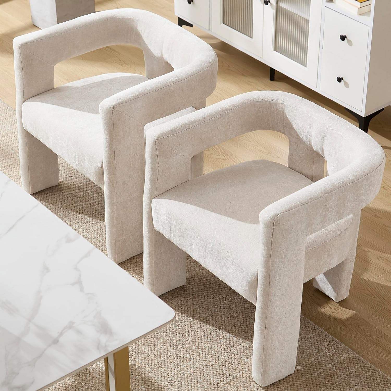 Chenille Accent Chair Set of 2, Modern Round Barrel Dining Chairs ...