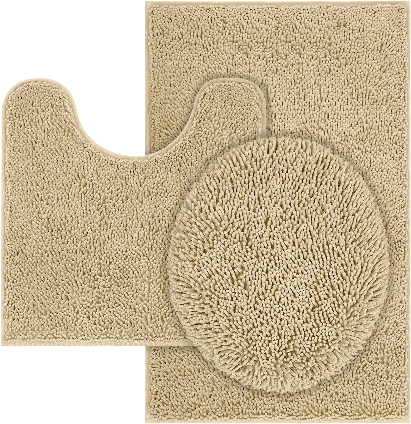 Chenille Bath Mat 3 Pieces Bathroom Rugs Set, 20x20 Inches U-Shape ...
