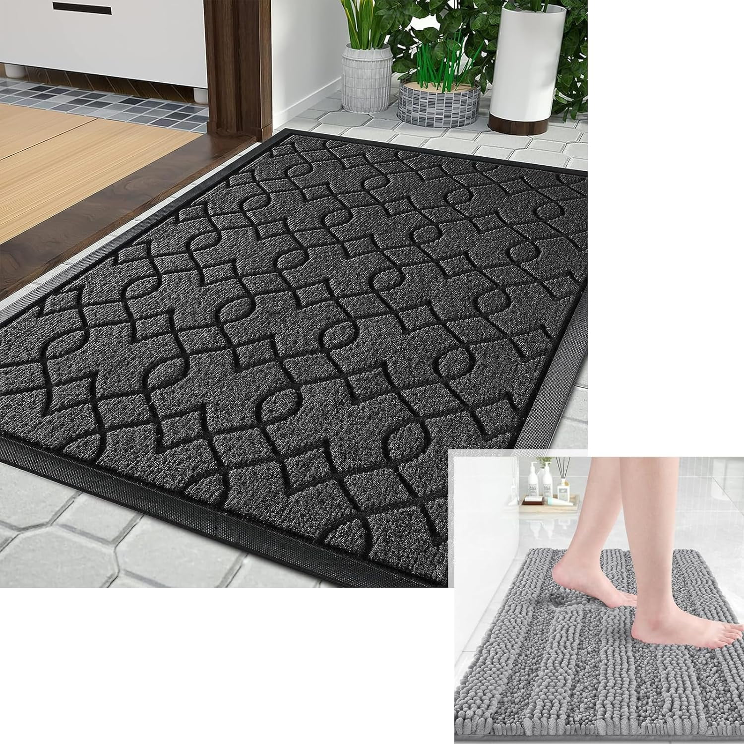 Chenille Bathroom Rug Mat Durable Front Door Mats, Heavy Duty Water ...