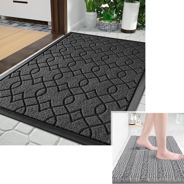 Chenille Bathroom Rug Mat Durable Front Door Mats, Heavy Duty Water ...
