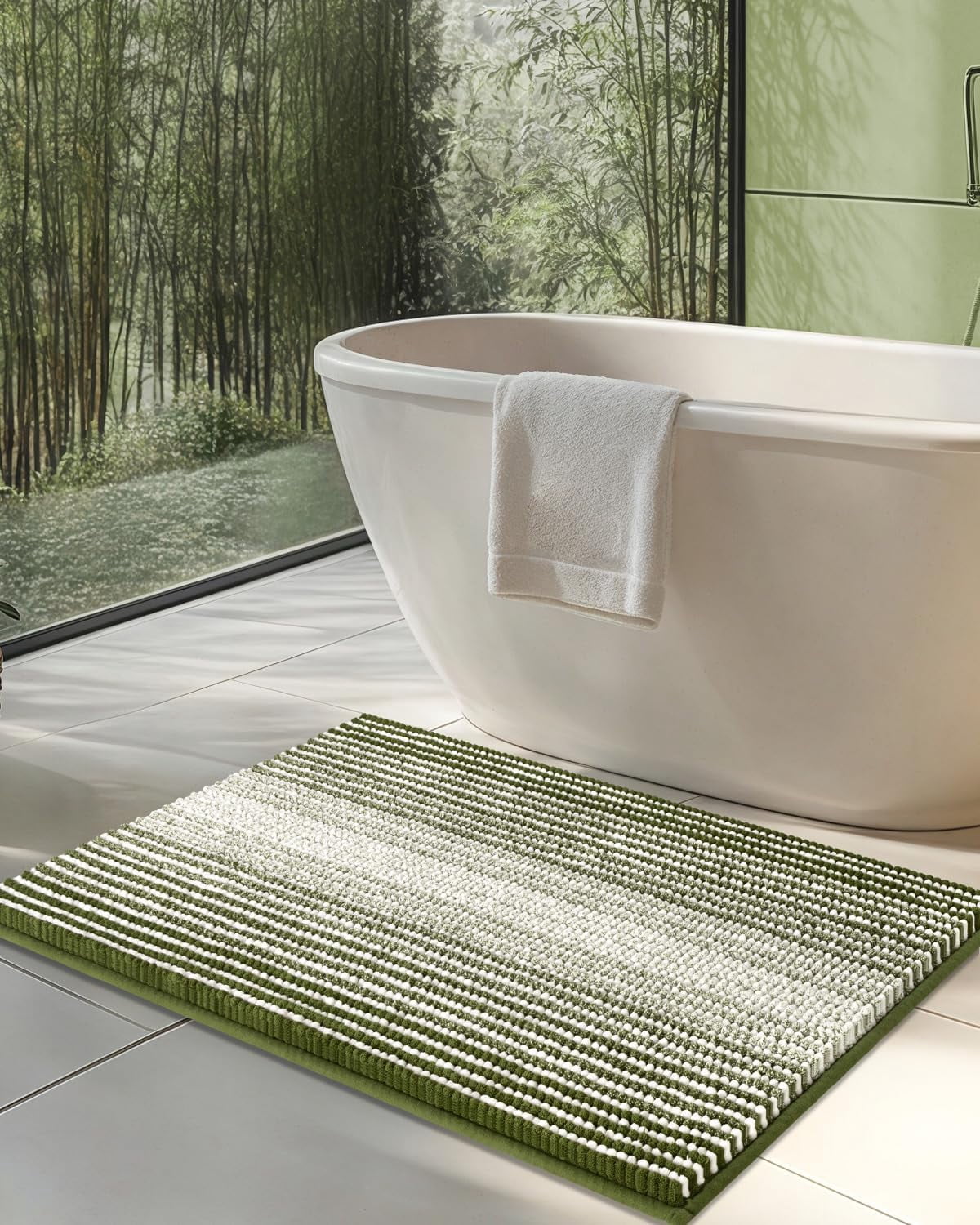 Chenille Bathroom Rugs, 20 x 32 Inches Non Slip Absorbent Bath Mat ...