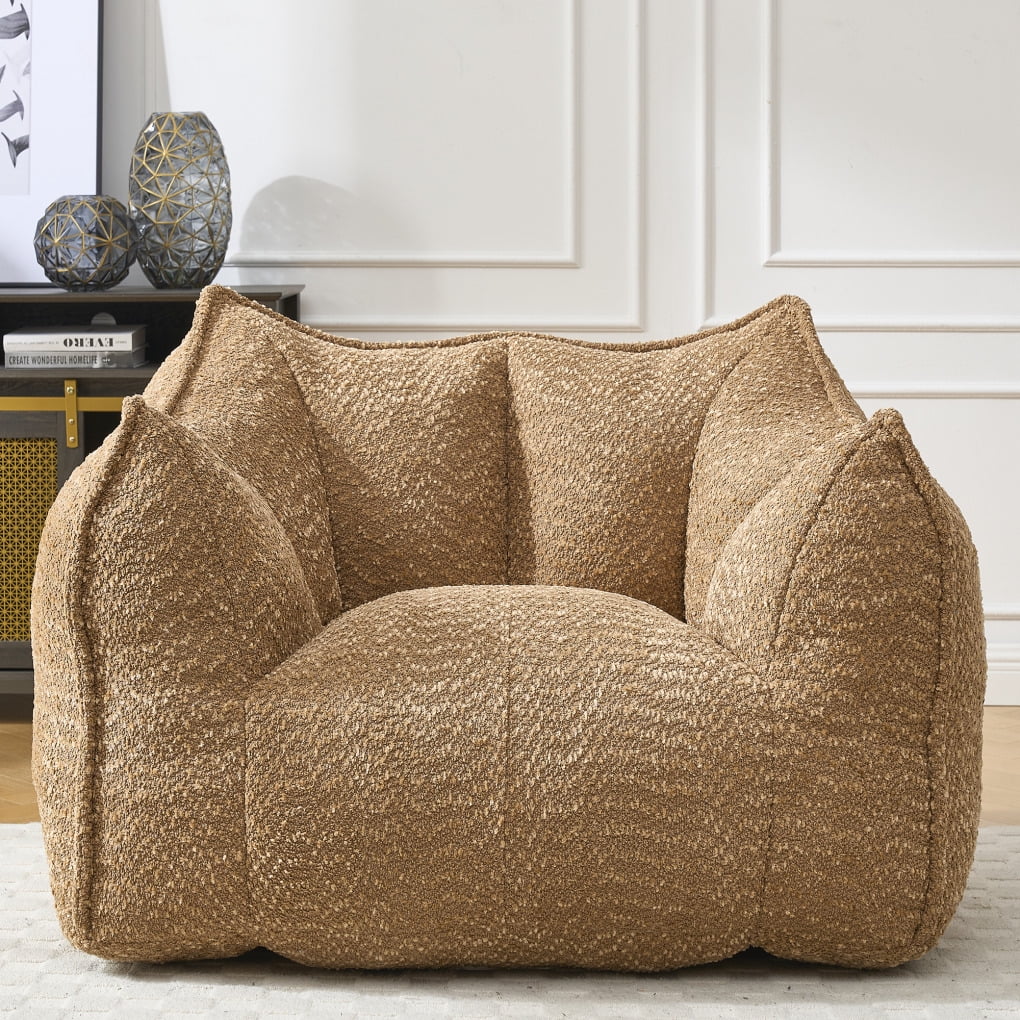 Chenille Bean Bag Chair for Adults, Fluffy Square Accent Sofa with High ...