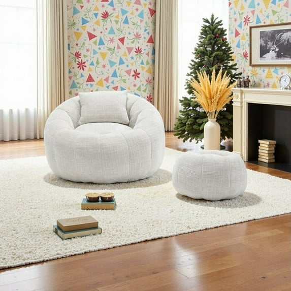 Chenille Bean Bag Chair With Ottoman 38.98 Memory Foam Reading Sofa For ...