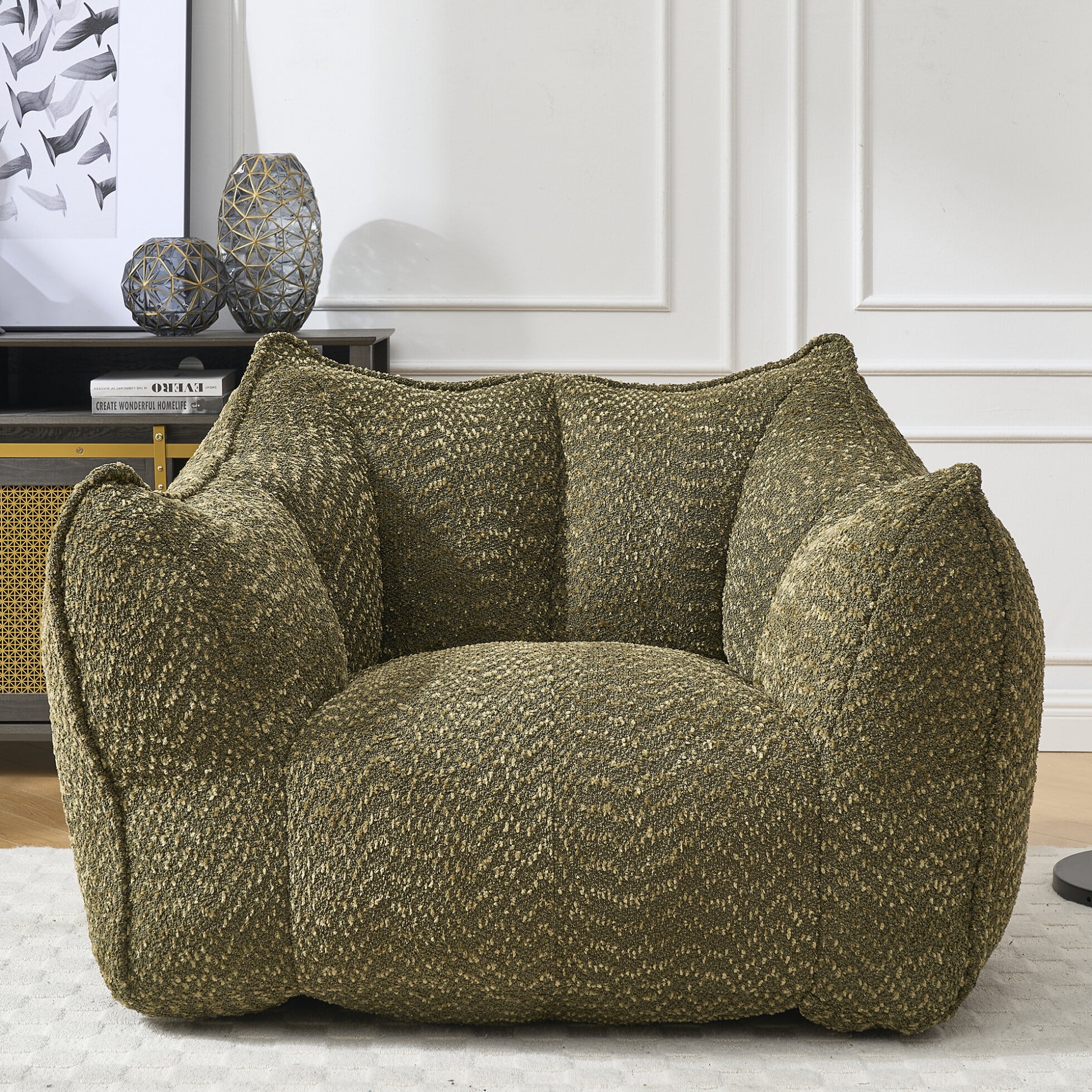 Chenille Bean Bag Sofa Chair for Adults, Fluffy Square Accent Couch ...